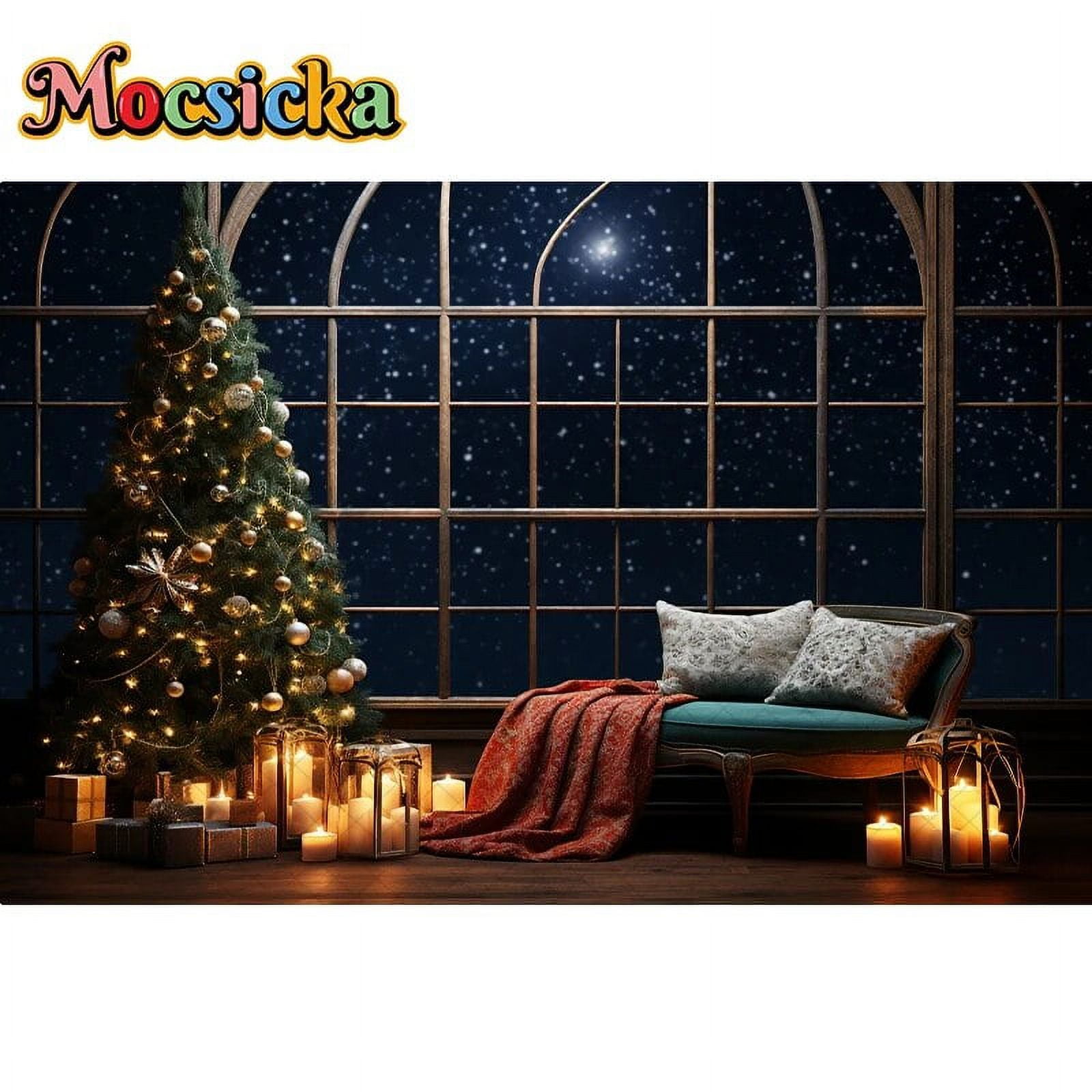Indoor xmas Window Backdrop Photography Night Stars Christmas Tree ...