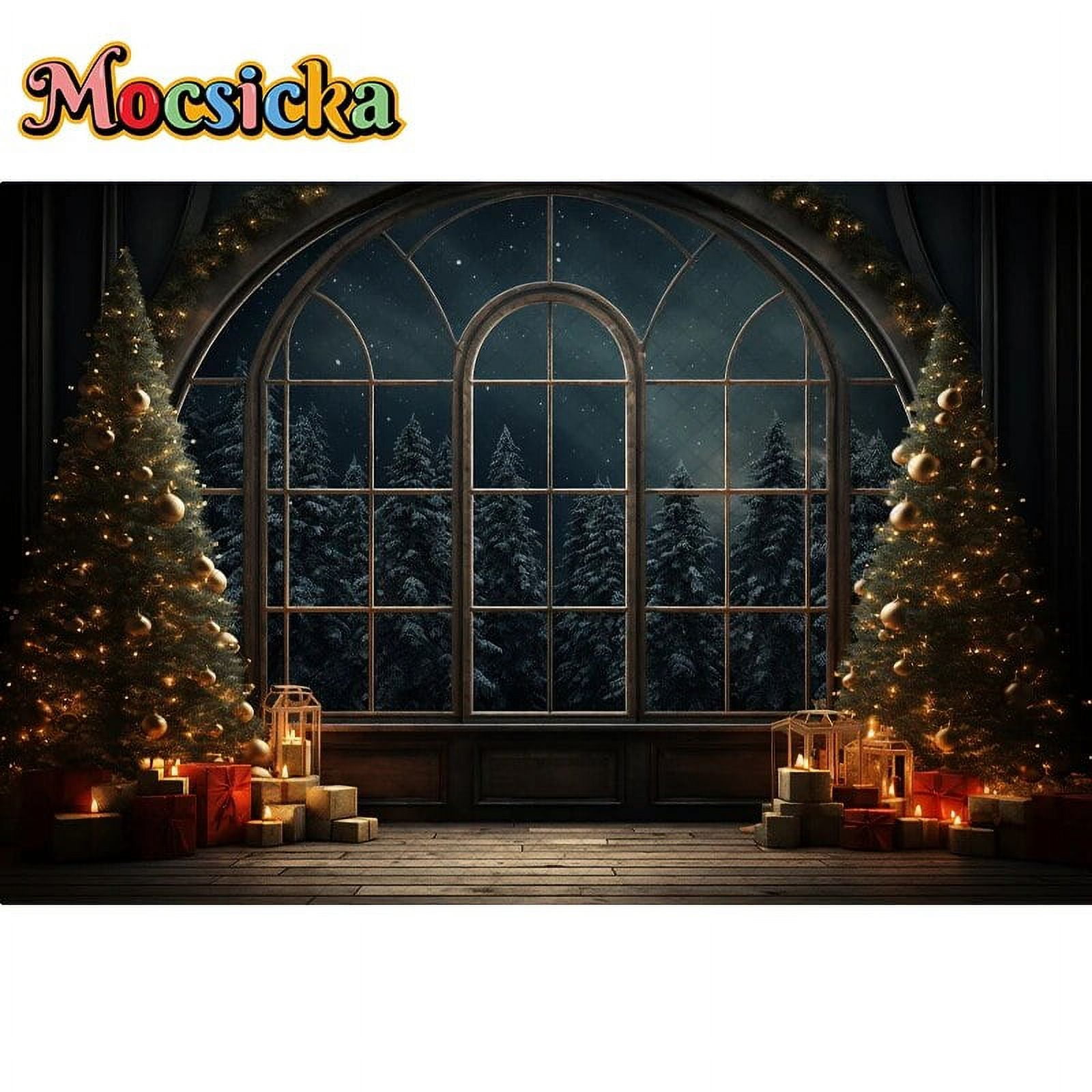 Indoor xmas Window Backdrop Photography Night Stars Christmas Tree ...