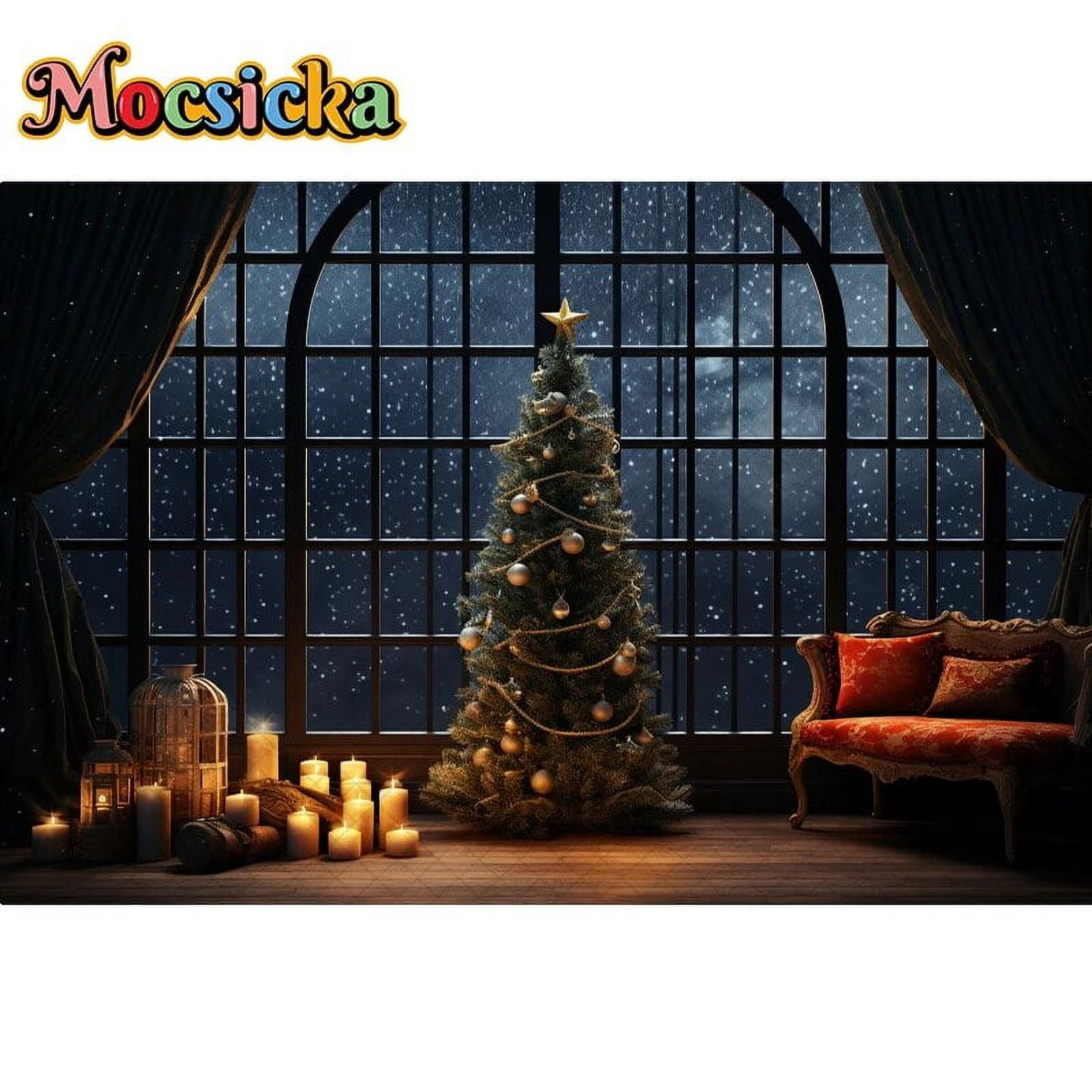 Indoor xmas Window Backdrop Photography Night Stars Christmas Tree ...