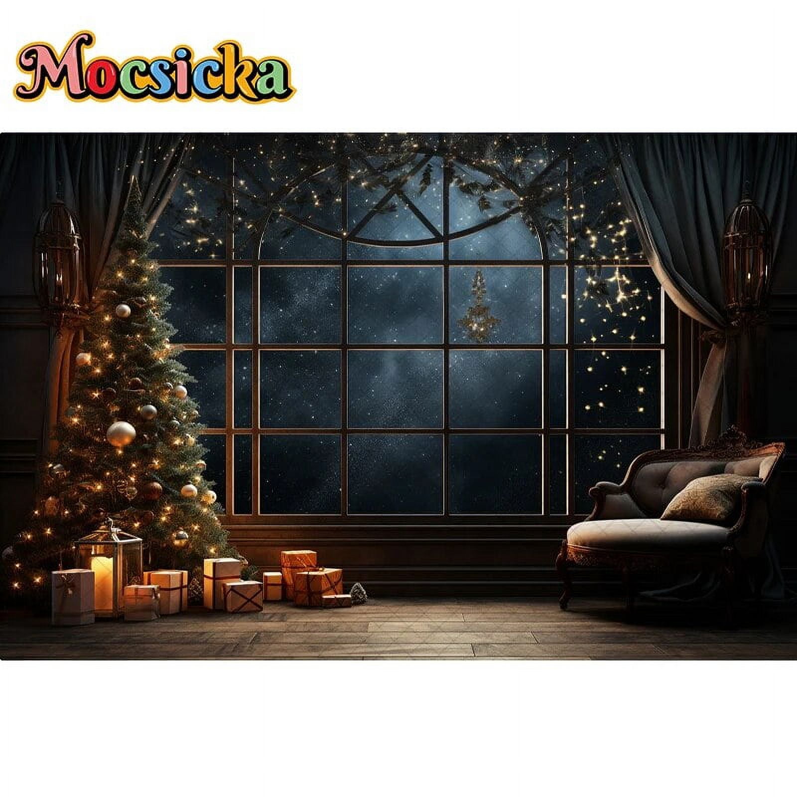 Indoor xmas Window Backdrop Photography Night Stars Christmas Tree ...