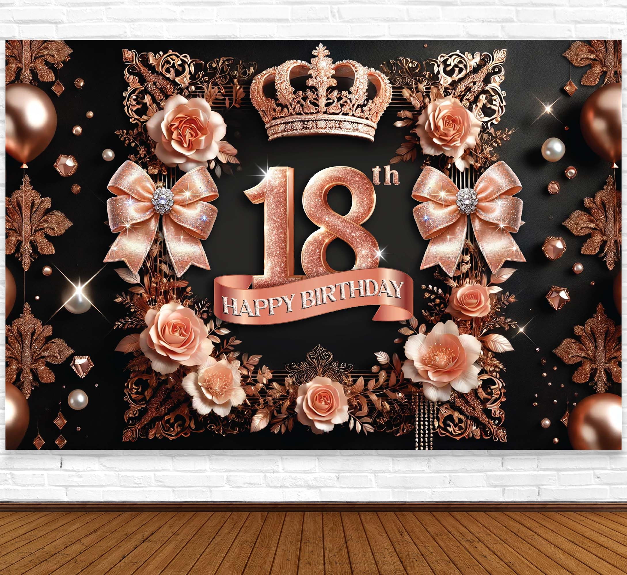 Indotribe Rose Gold 18th Happy Birthday AFN1Banner Girl Happy 18th Birthday Decorations for ...