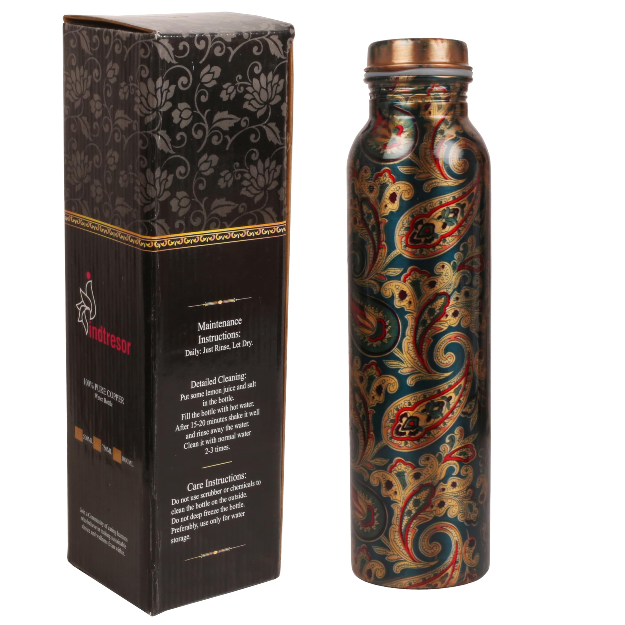 Indtresor Pure Copper Water Bottle - Handcrafted - Ayurveda Health ...
