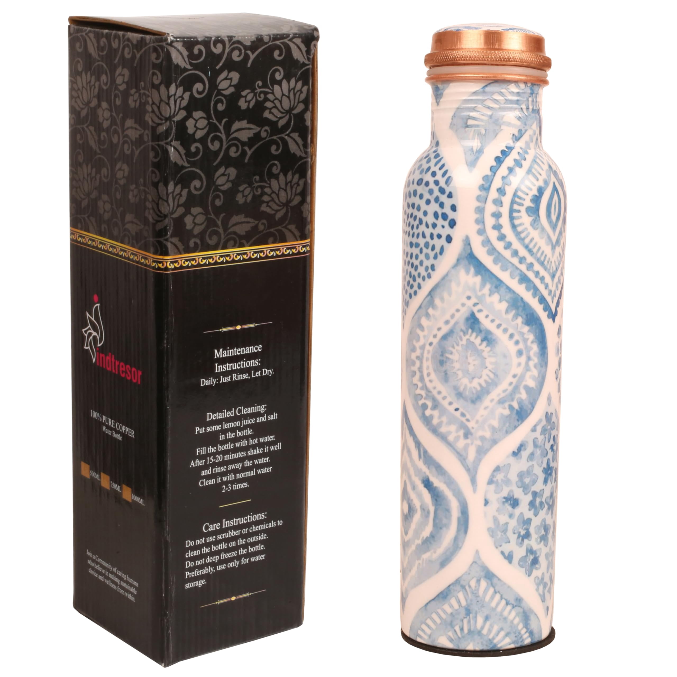 Indtresor Pure Copper Water Bottle - Handcrafted - Ayurveda health ...