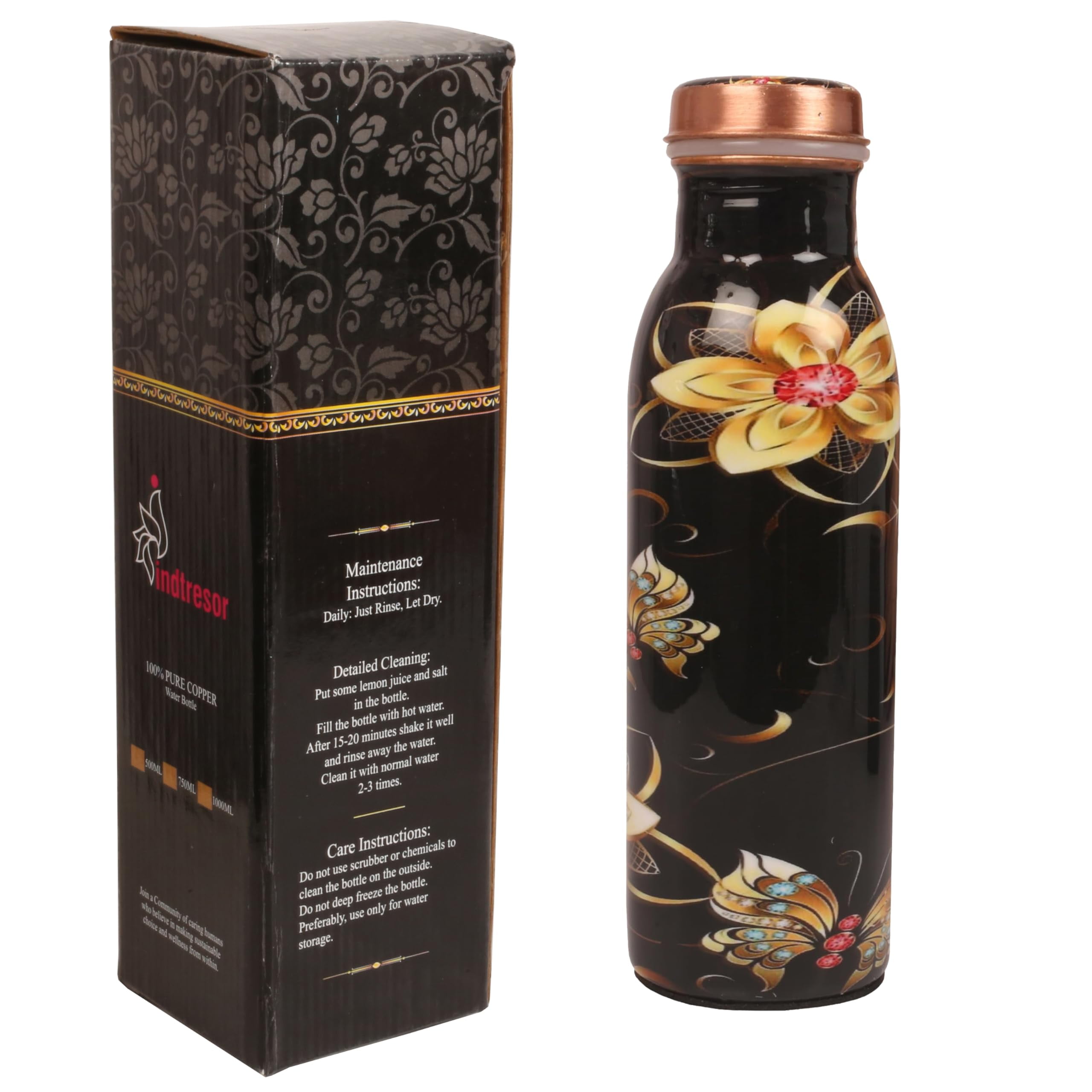 Indtresor Pure Copper Water Bottle - Handcrafted - Ayurveda health ...