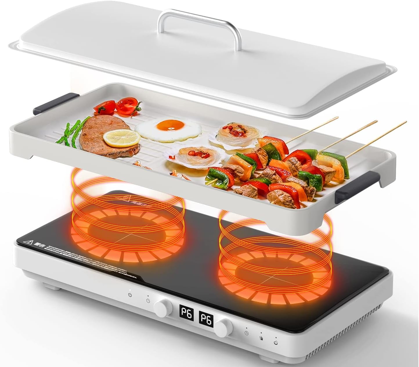 QTYANCY 1800W Induction Cooktop, Double Burner, 8 Gears, Removable ...