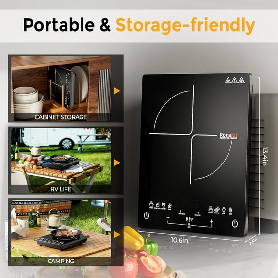 Induction Cooktop 1800W Portable Electric Stove Countertop, 8 Preset ...