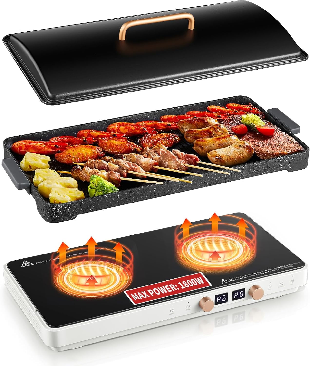 Induction Cooktop 2 Burners Double Induction Griddle Cooktop 1800W with ...