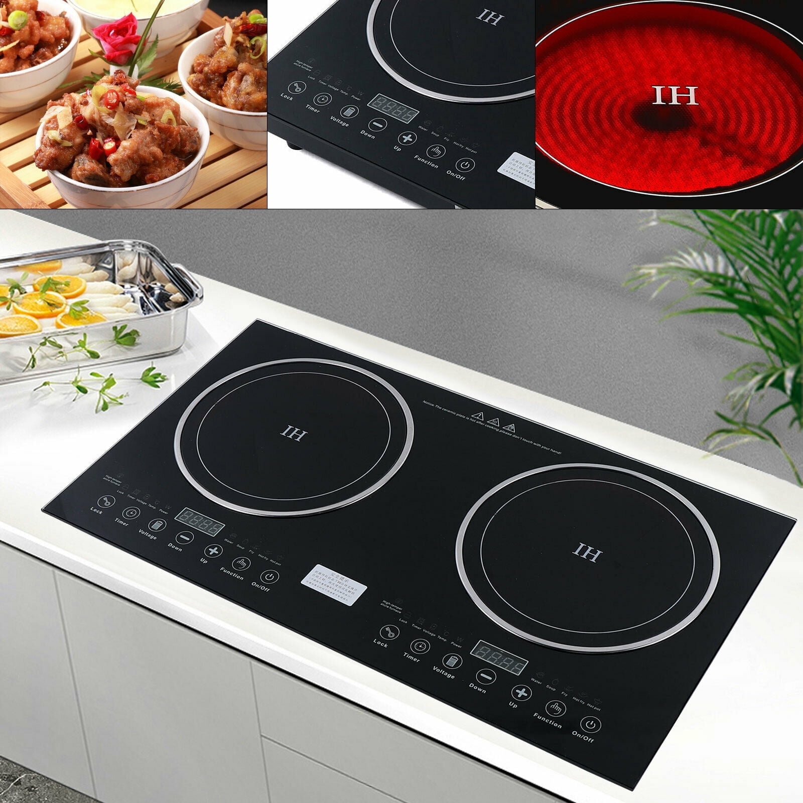 Induction Cooktop 2 Burners Electric Hob Cook Top Stove Ceramic Cooktop ...