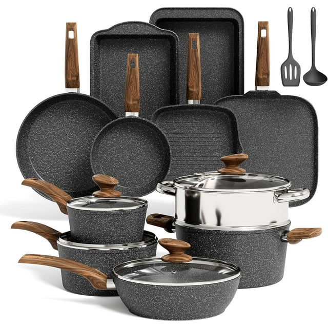 Induction Cookware Non-stick Cooking Pan Set, Granite Pots and Pans Set ...