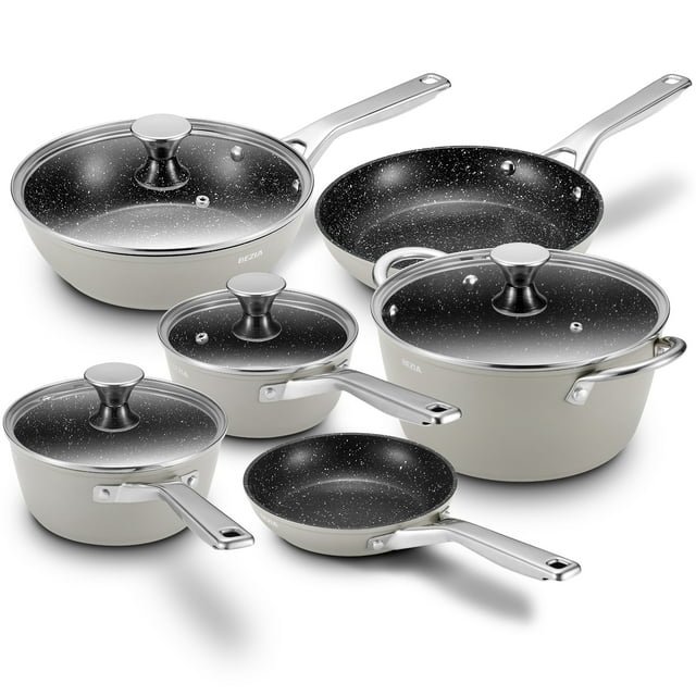 Induction Cookware Nonstick, 10-Piece, BEZIA Pots and Pans Set for ...