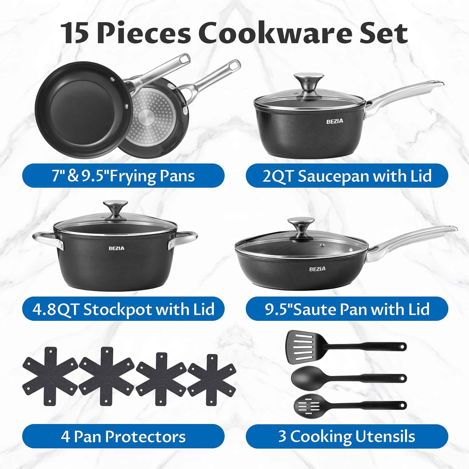 Induction Cookware Set 15-Piece, Pots and Pans Set Non Stick with ...