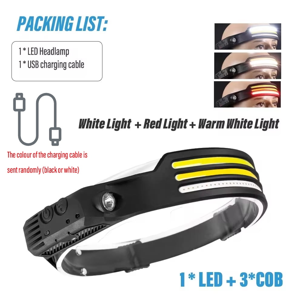 Induction Headlamp COB LED Sensor Head Lamp Built-in Battery Flashlight ...