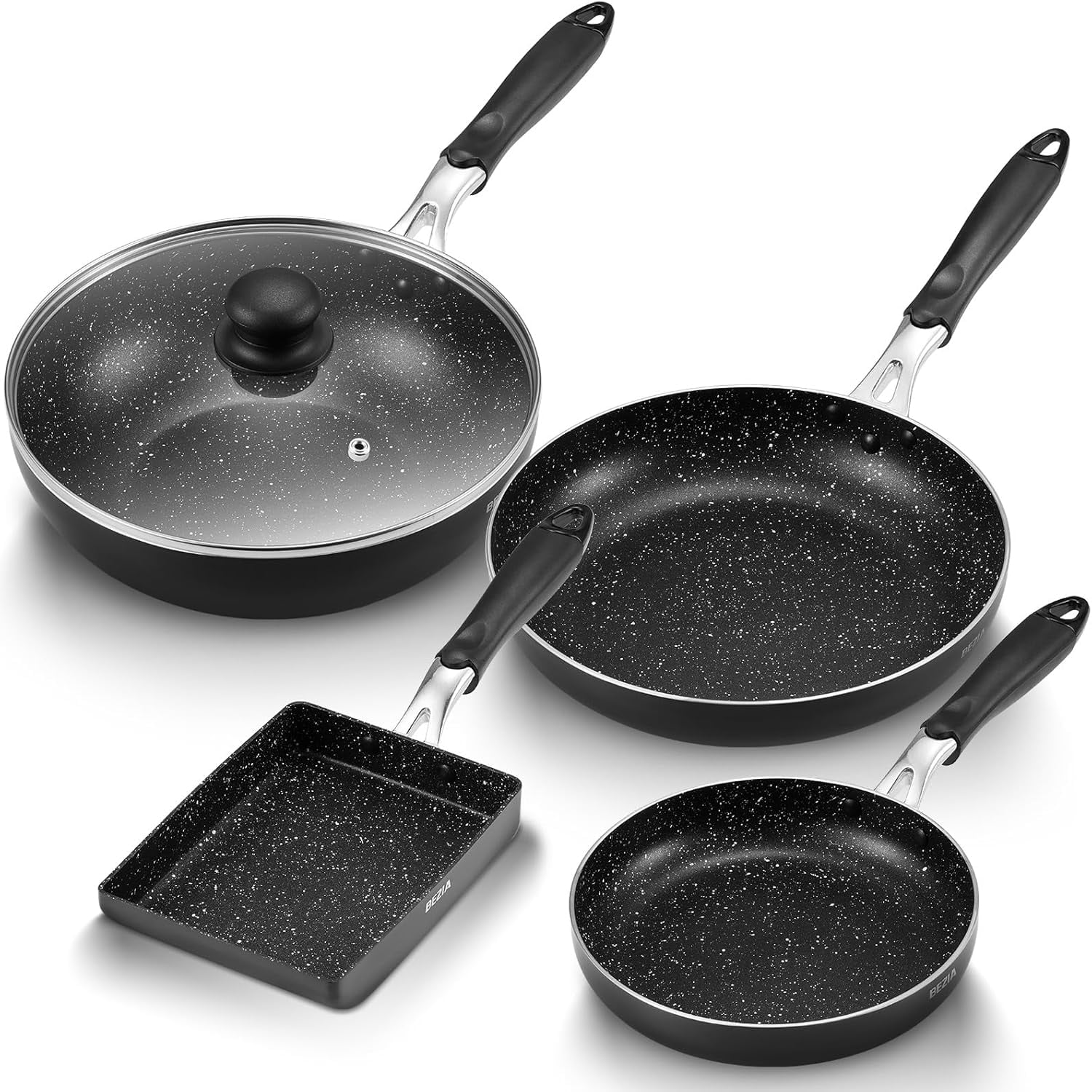 Induction Pots and Pans 5 Piece, Stay-Cool Handle Nonstick Pots and ...