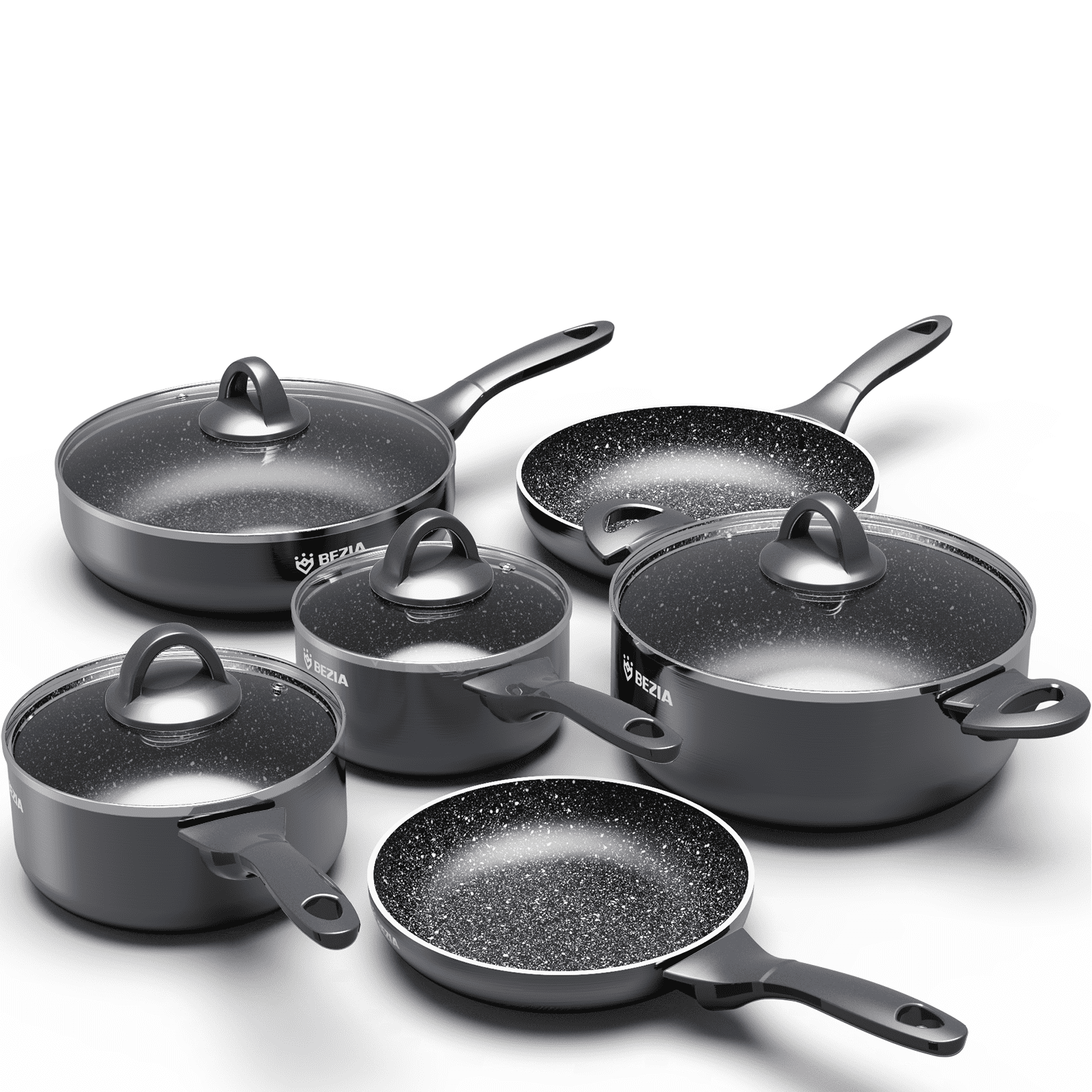 Bezia Induction Pots and Pans Set, 10-Piece Nonstick Aluminum Cookware ...
