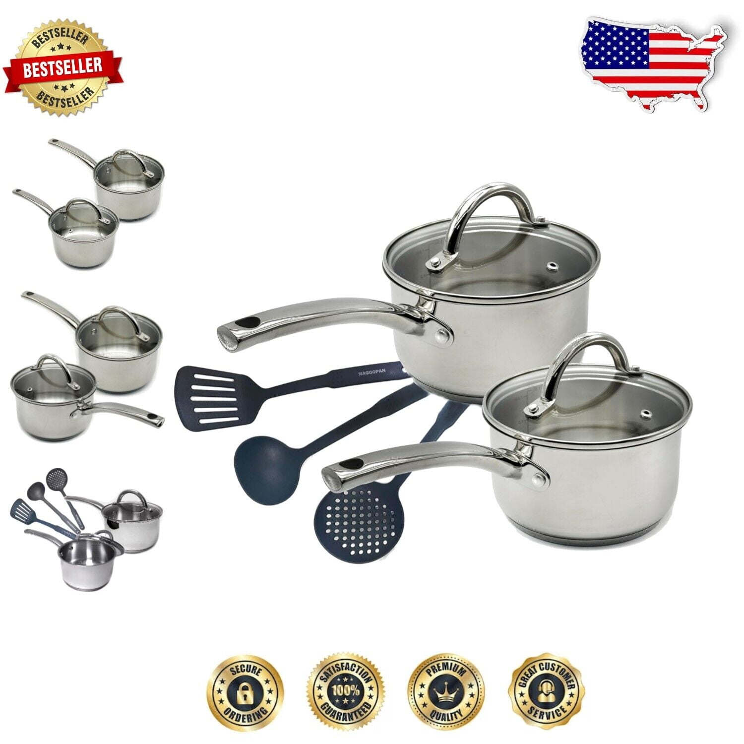 Induction-Ready 7-Piece Stainless Steel Cooking Set with Easy Clean ...