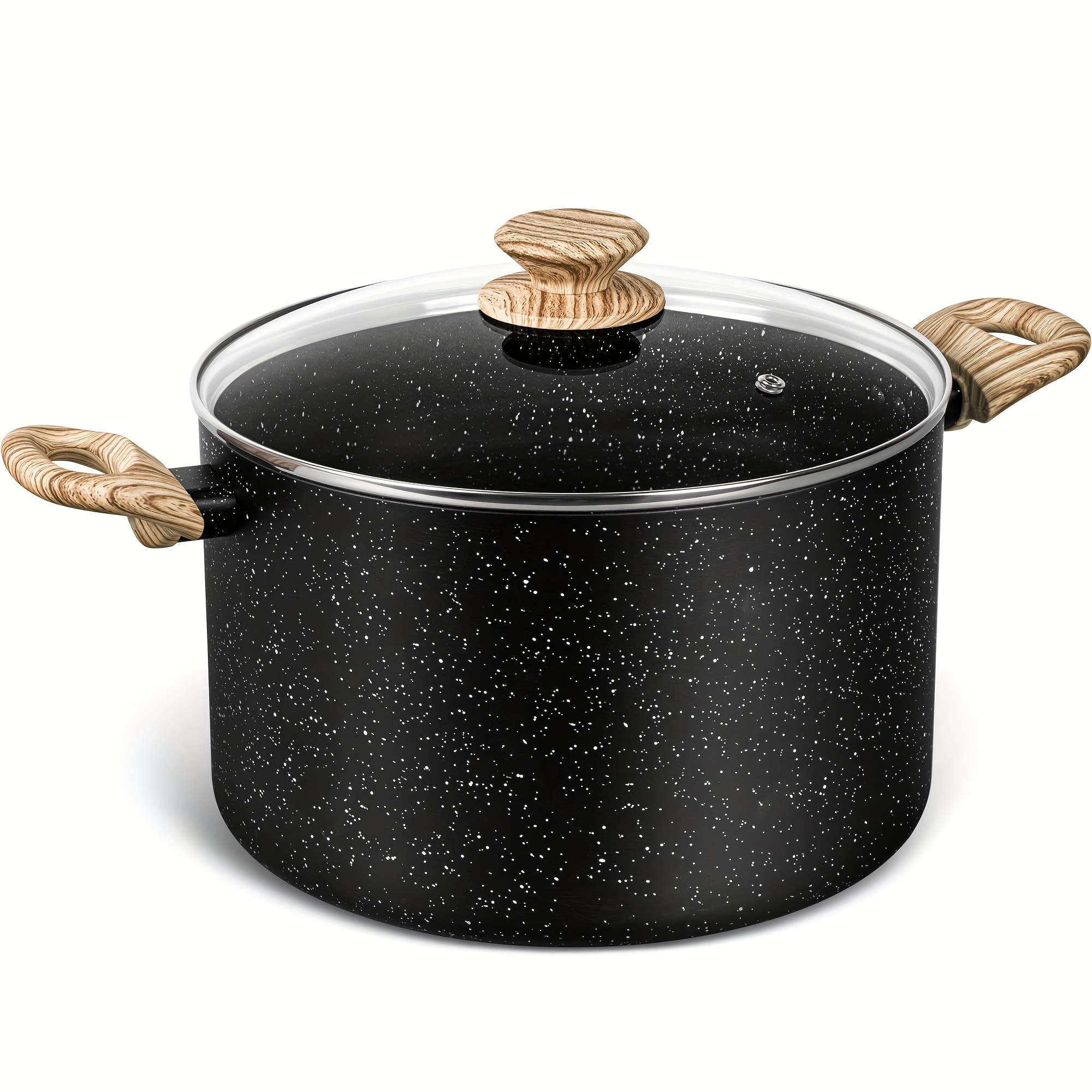 Induction-Ready Nonstick Stock Pot with Lid - Aluminum Soup Pot with Stay-Cool Wood-Effect ...