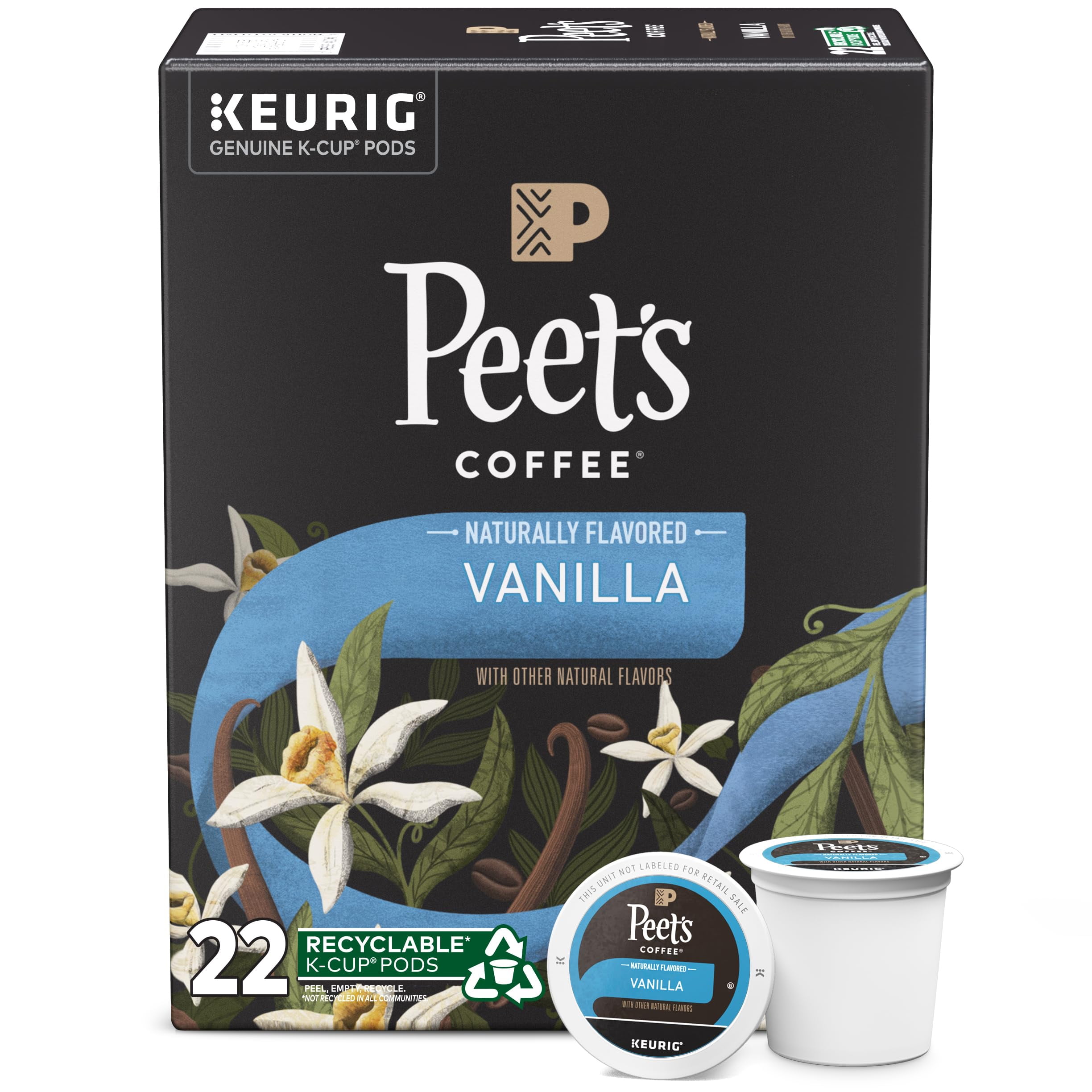 Peet's Coffee Vanilla Flavor K-Cup Pods, Single Serve, 22 Count ...