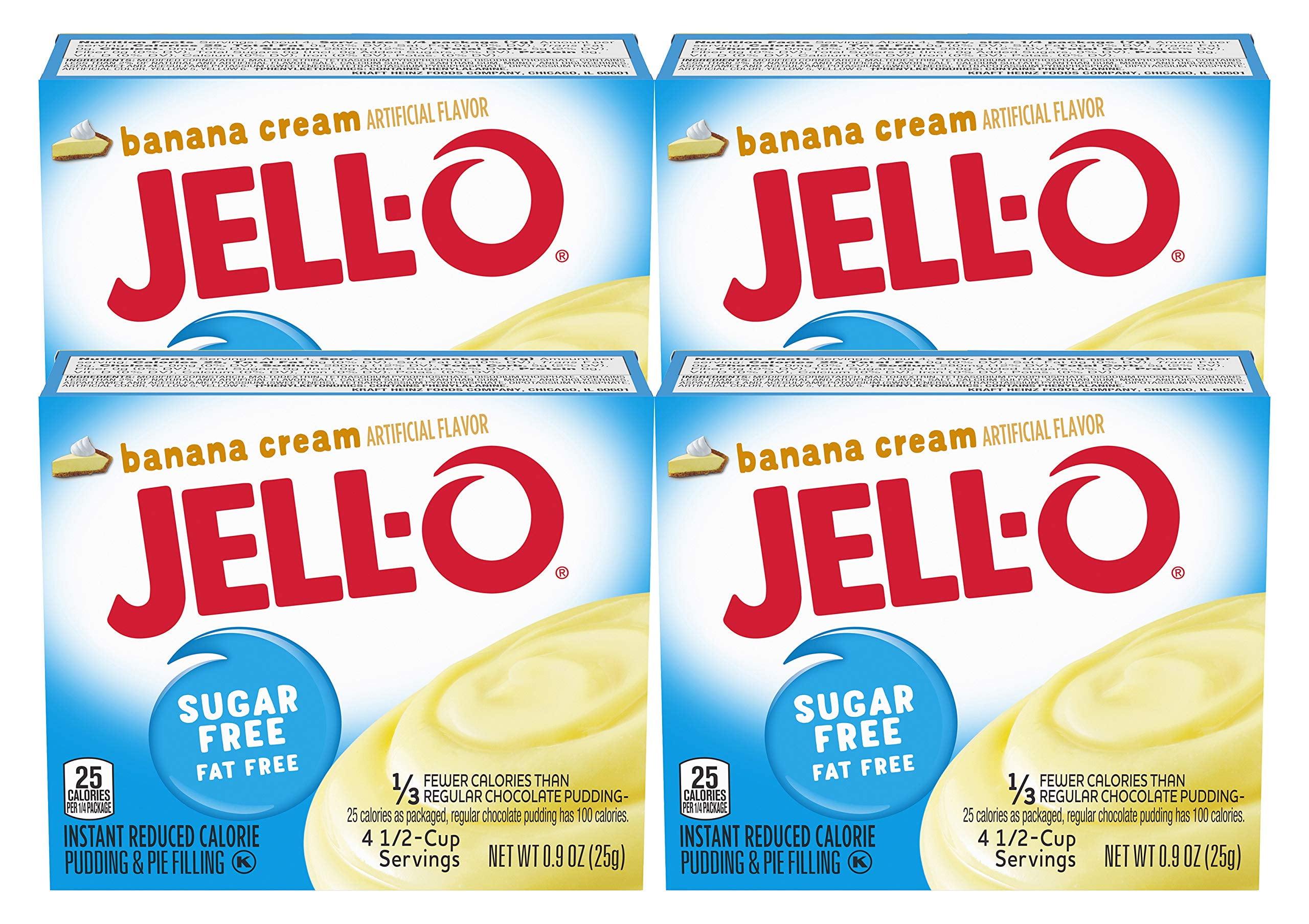 Jell-O Sugar Free Banana Cream Pudding Mix, 4-Pack, Easy Dessert ...