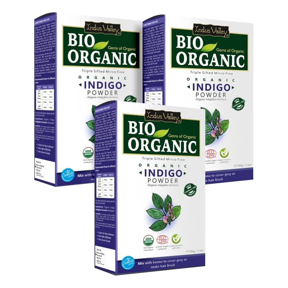 Indus Valley Bio Organic -Natural Hair Coloring Indigo Powder Set Of 3 ...