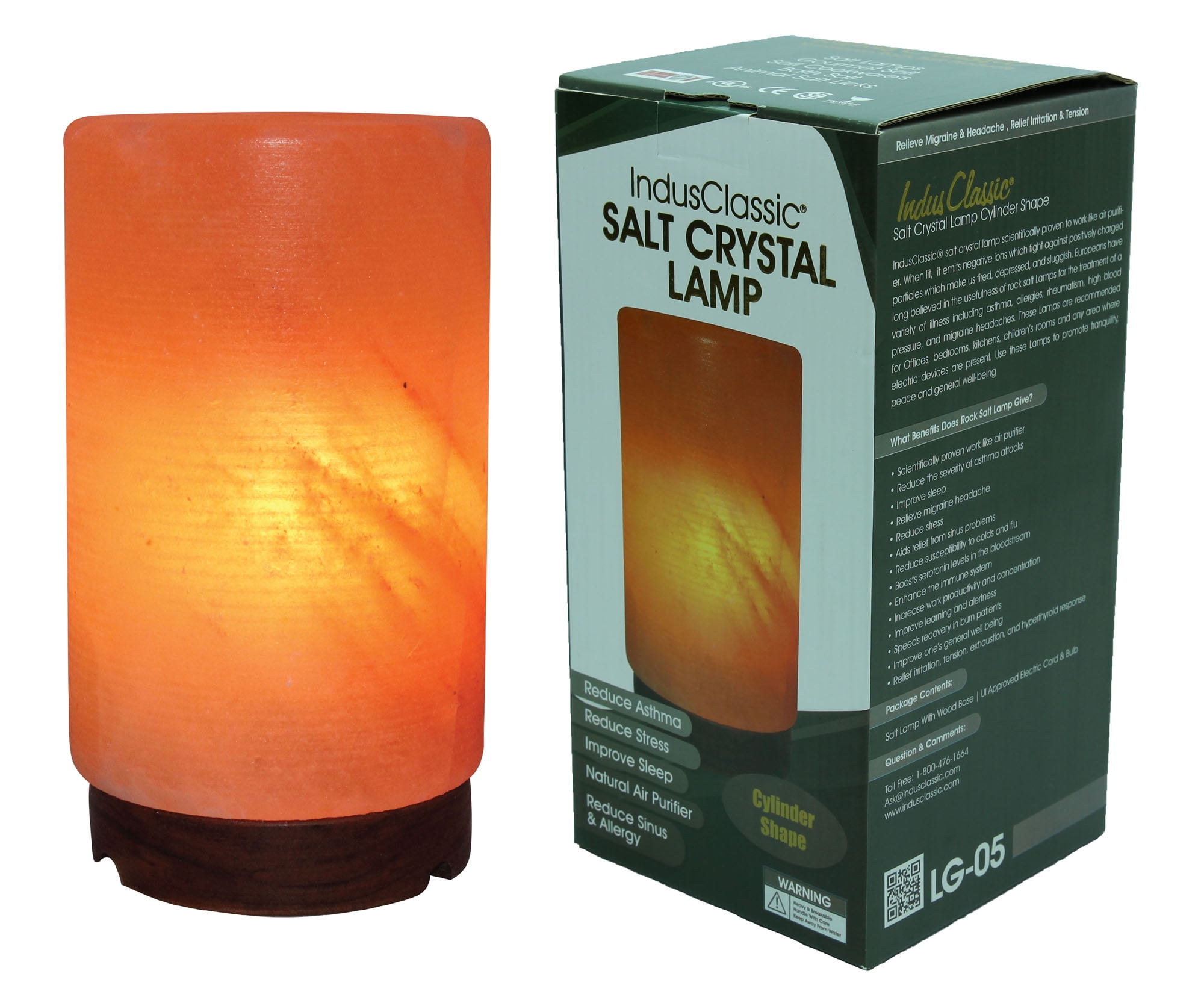 IndusClassic LG-05 Cylinder Shape Himalayan Crystal Rock Salt Lamp With ...