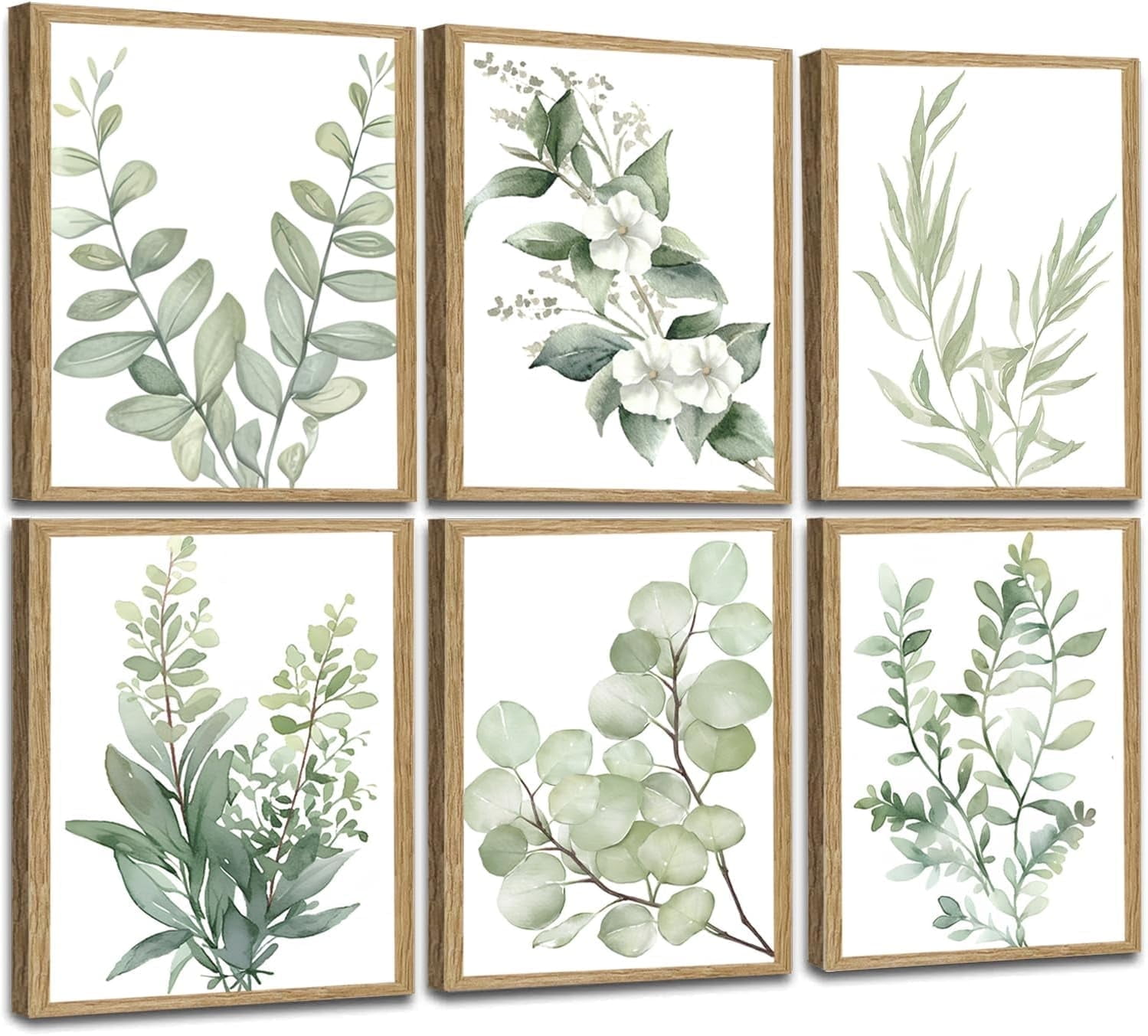 Induslyfe Framed Eucalyptus Sage Green Botanical Plant Wall Art Canvas ...
