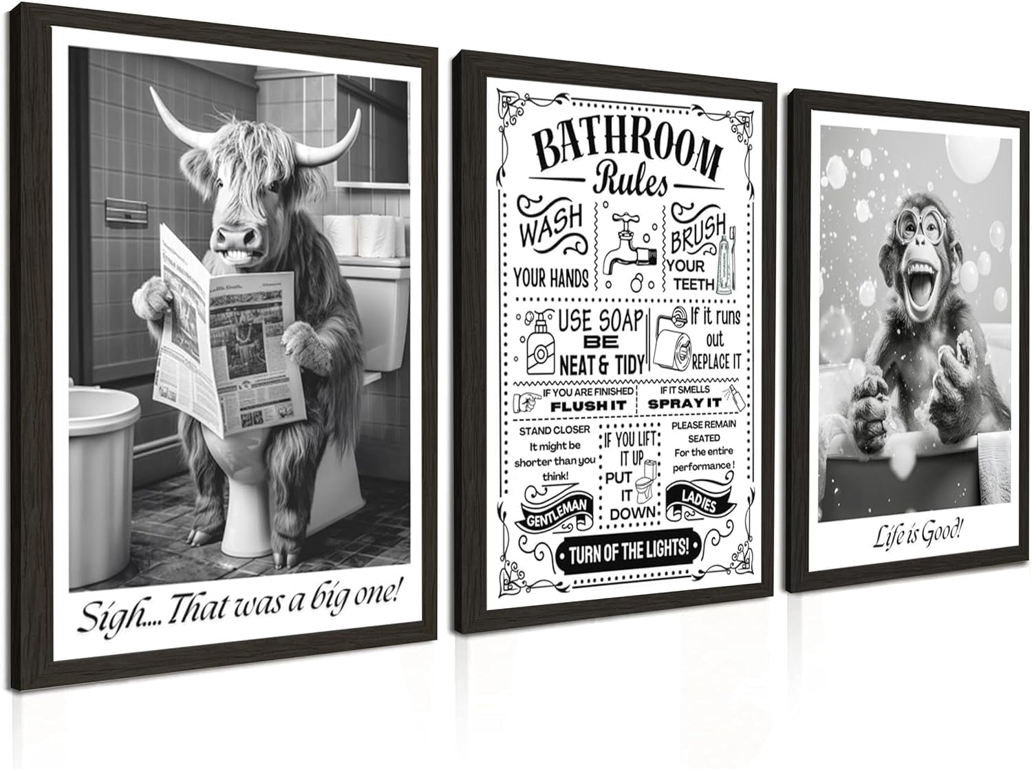 Induslyfe Framed Funny Animal Wall Art Canvas Decor Set of 3, Animal ...