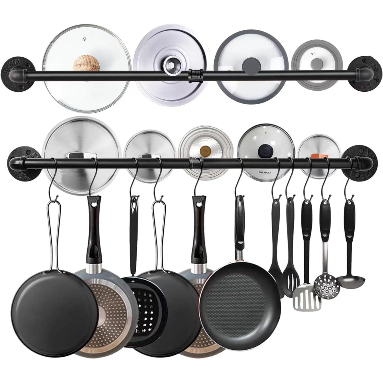 Industrail Pipe Pot Pan Rack, Wall mount Pot hangers Pan Haniging Rail ...