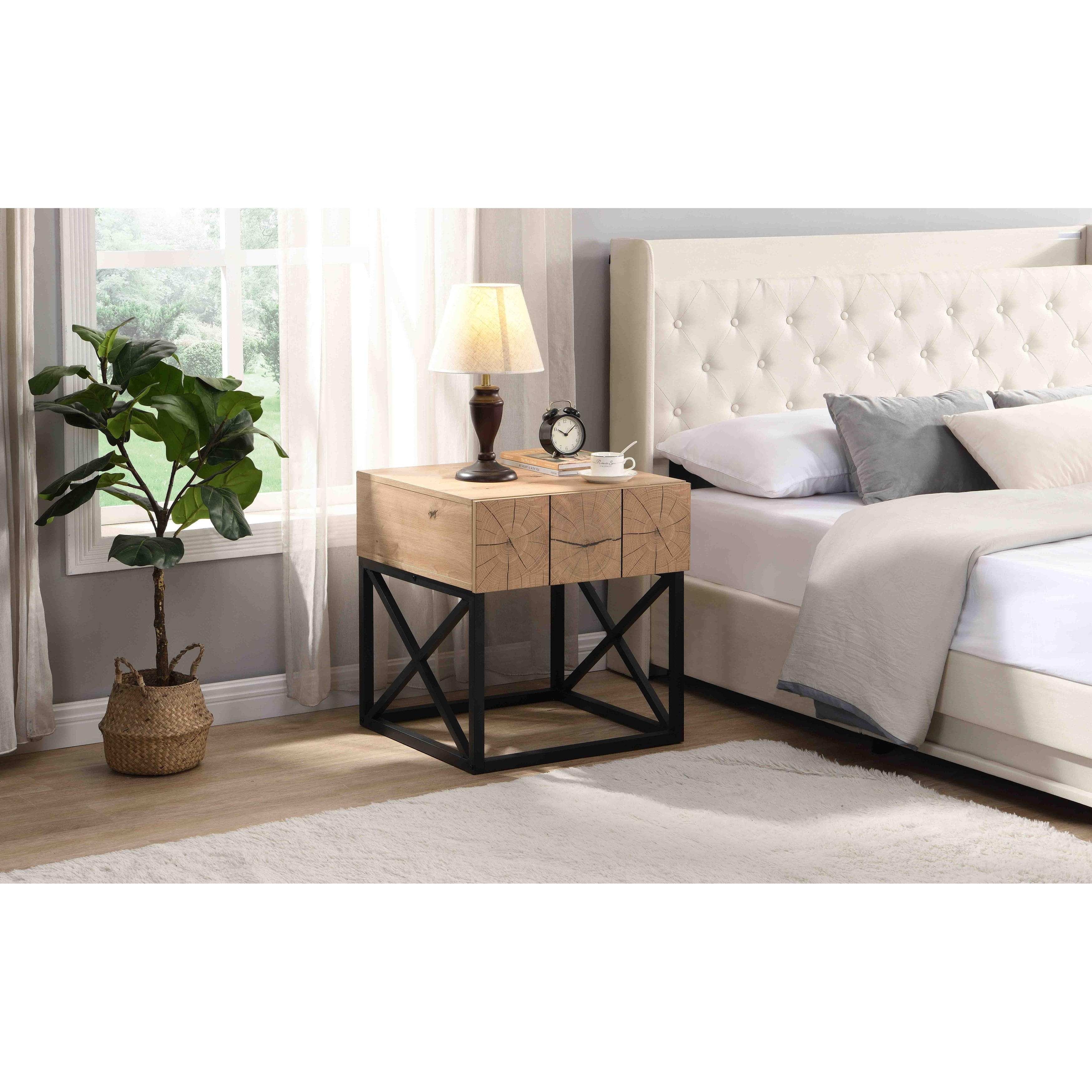Industrial 1-Drawer Wooden Nightstand with Metal Base - Walmart.com