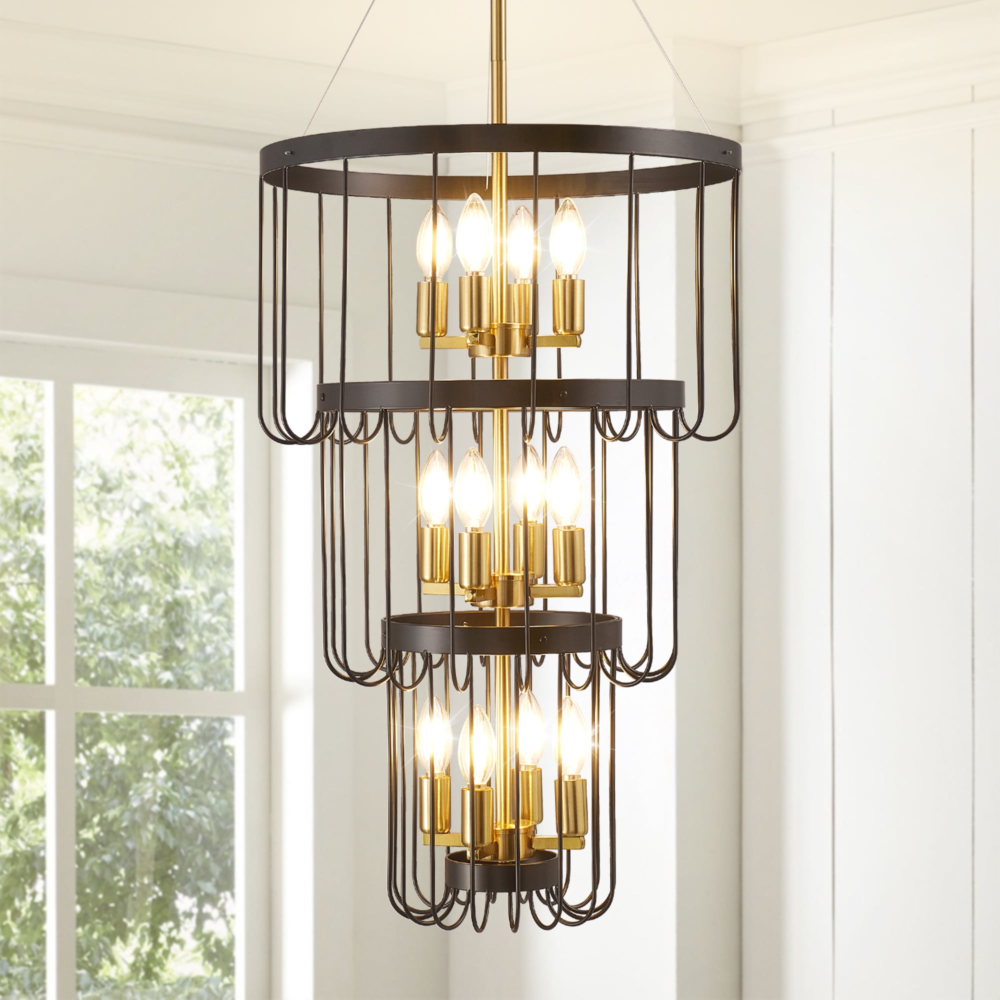 Industrial 12 Lights Chandelier,Black&Gold Cake Ceiling Light Fixtures ...