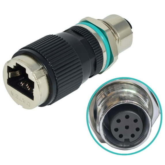 Industrial 12mm 8Pin to RJ45 Ethernet Connectors Adapter IP68 Rating ...