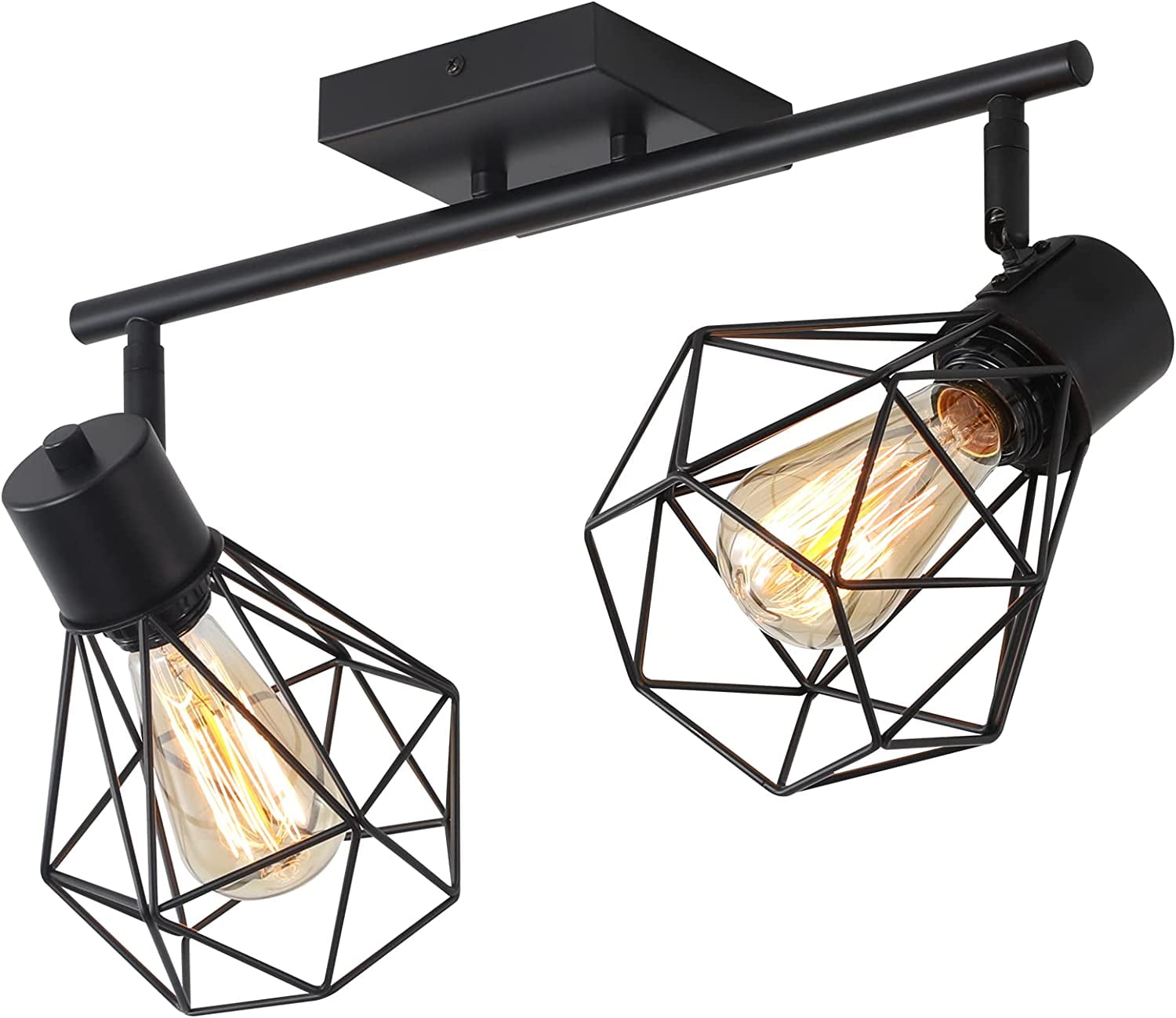 =Industrial 2 Light Track Lighting Kit, Black Flush Mount Ceiling Light ...