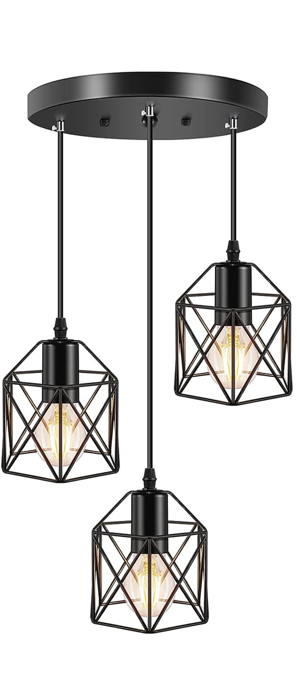 Industrial 3-Light Pendant Light Adjustable Hanging Light Fixture with ...
