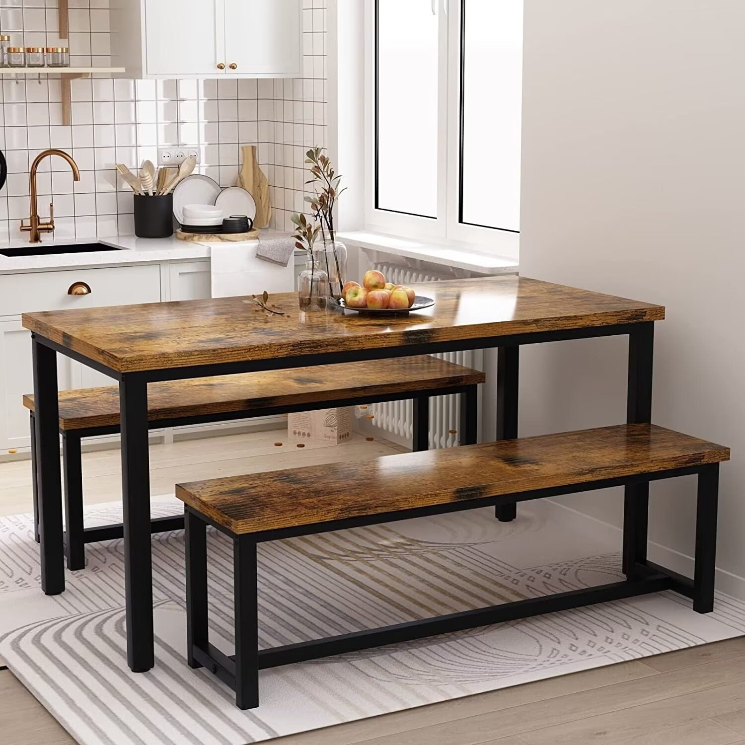 Industrial 3-Piece Dining Table Set, Retro Wood Kitchen Table Set with ...