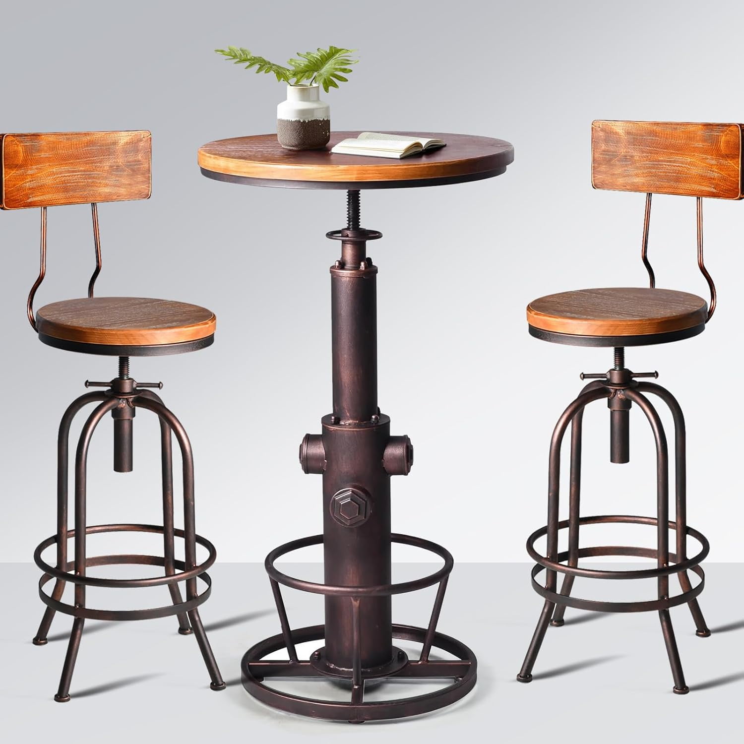 Industrial 3 Pieces Bar Table Set Vintage Pub Table with Chairs ...