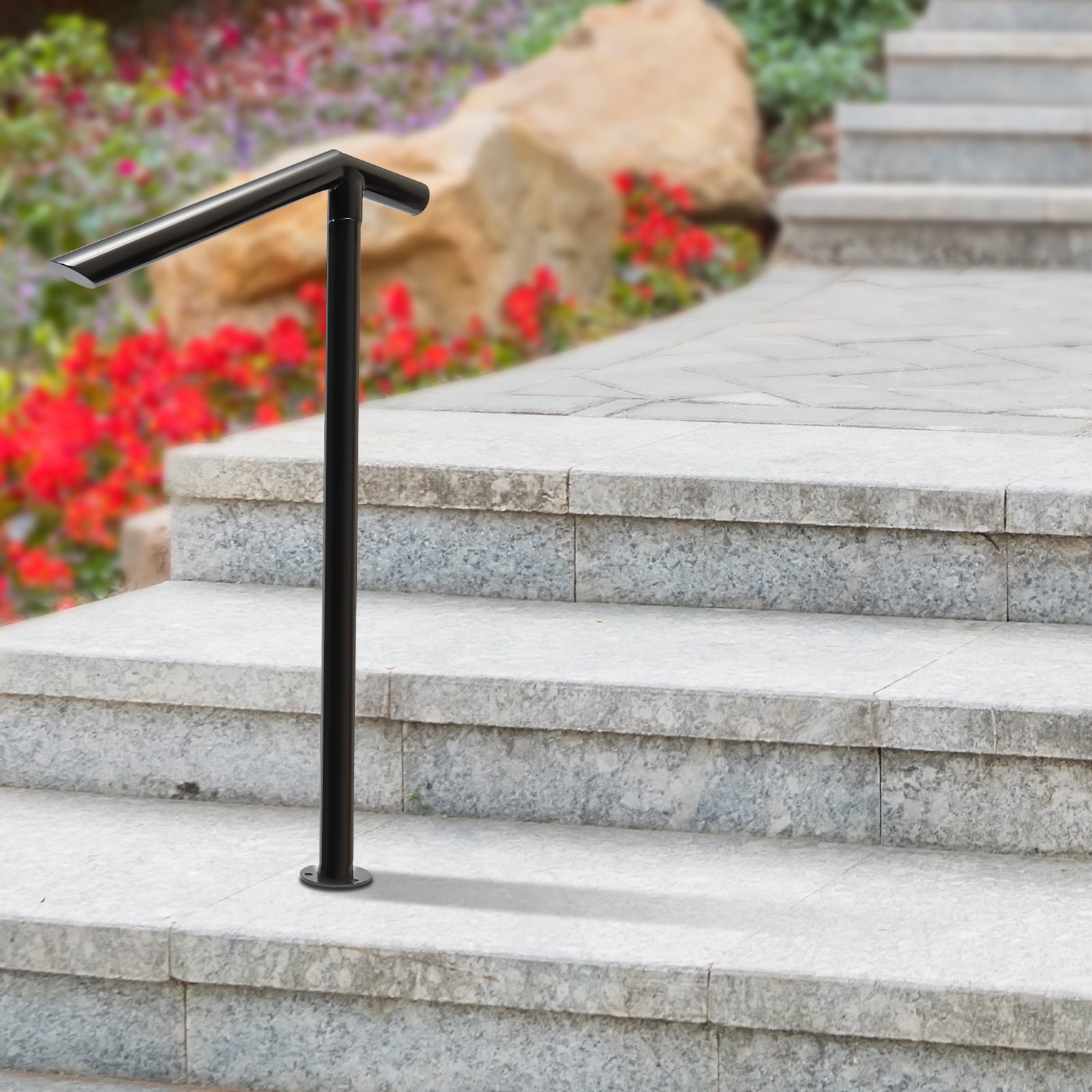 Industrial 3-Step Handrail, Heavy Duty Black Iron Stair Support for ...