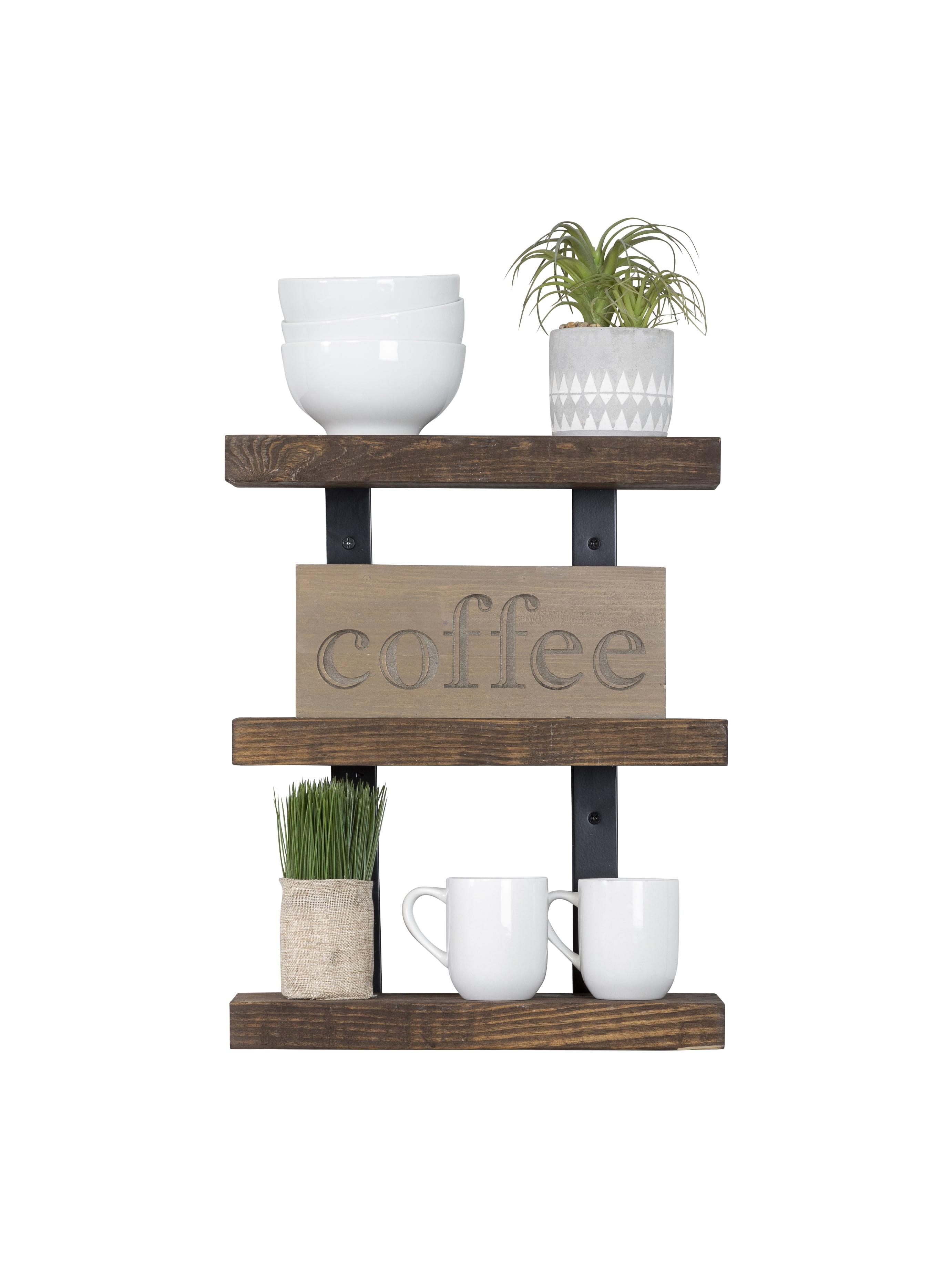 Industrial 3-Tier Bracket Wood Floating Shelf, 16" Dark Brown - Walmart.com