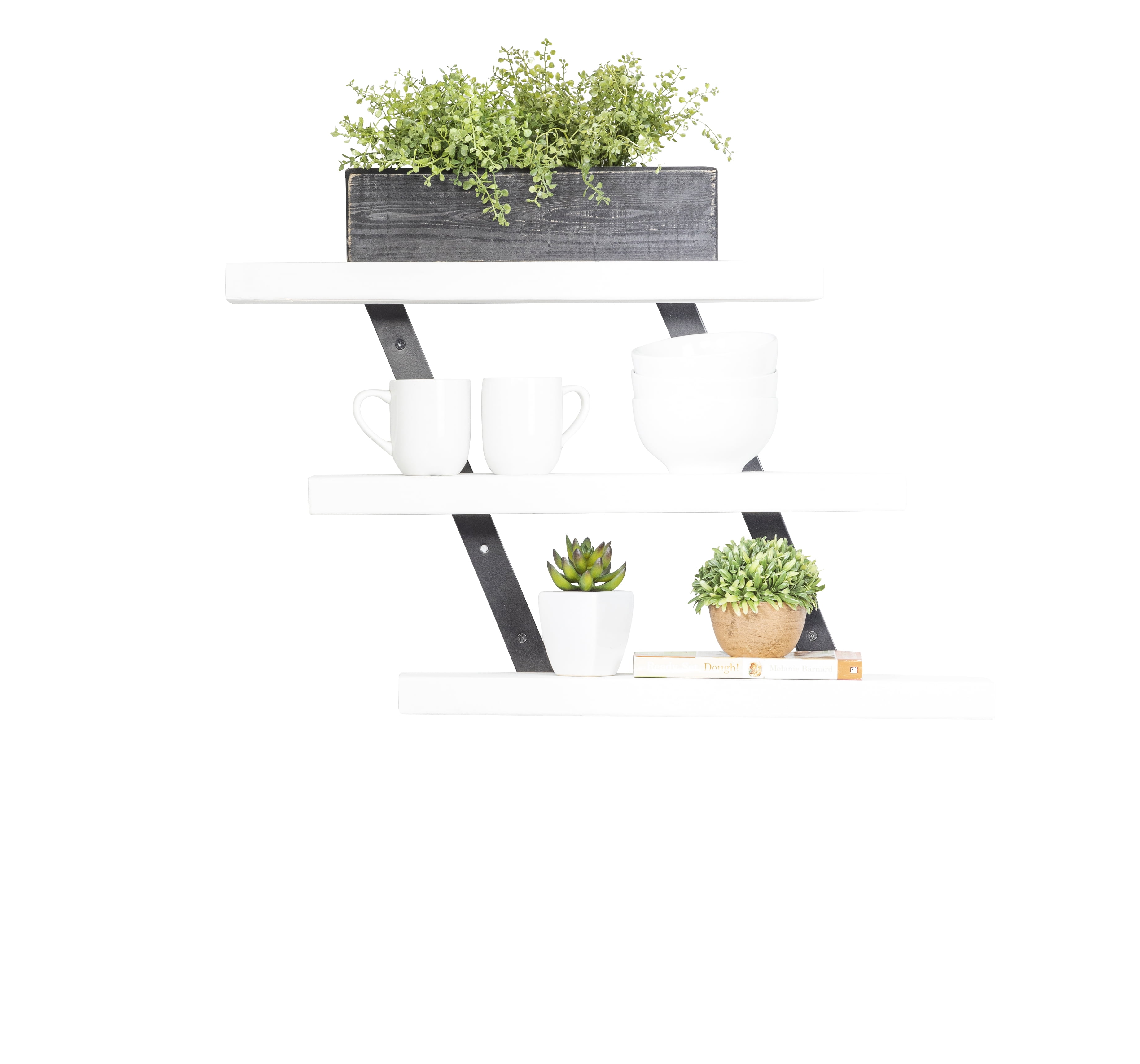 Industrial 3-Tier Bracket Wood Floating Shelf, 24" White - Walmart.com