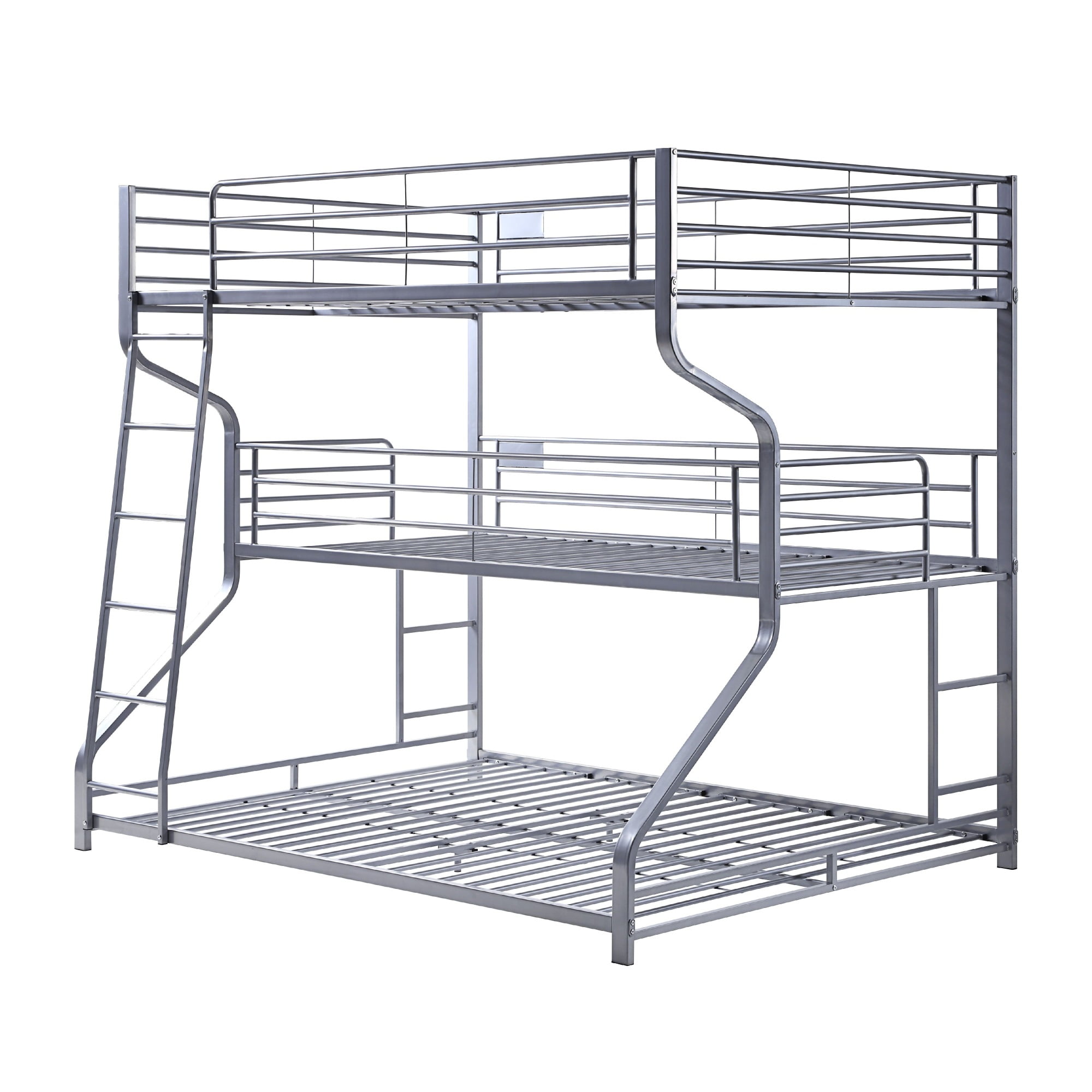 Industrial 3 Tier Bunk Bed with Curved Metal Frame and Guardrails ...
