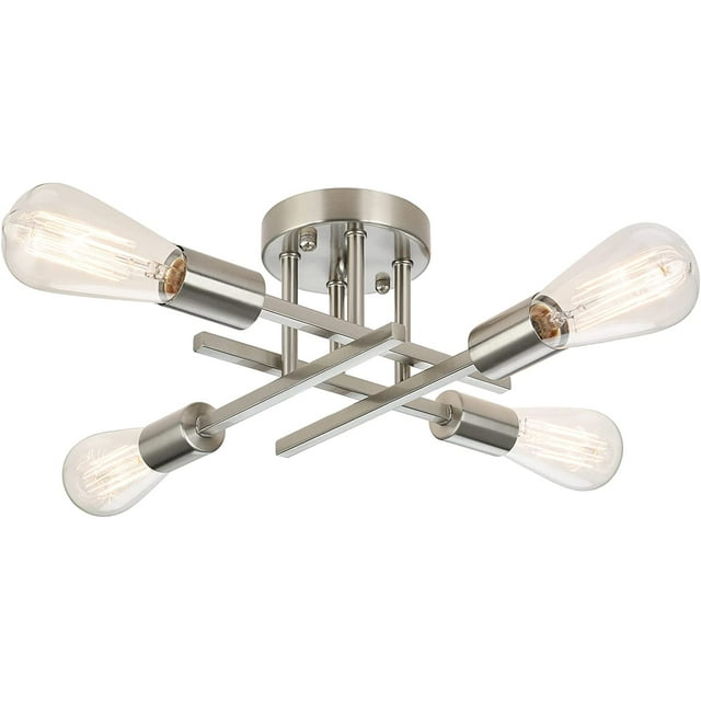 Industrial 4-Light Semi Flush Mount Ceiling Light Fixture, Brushed ...