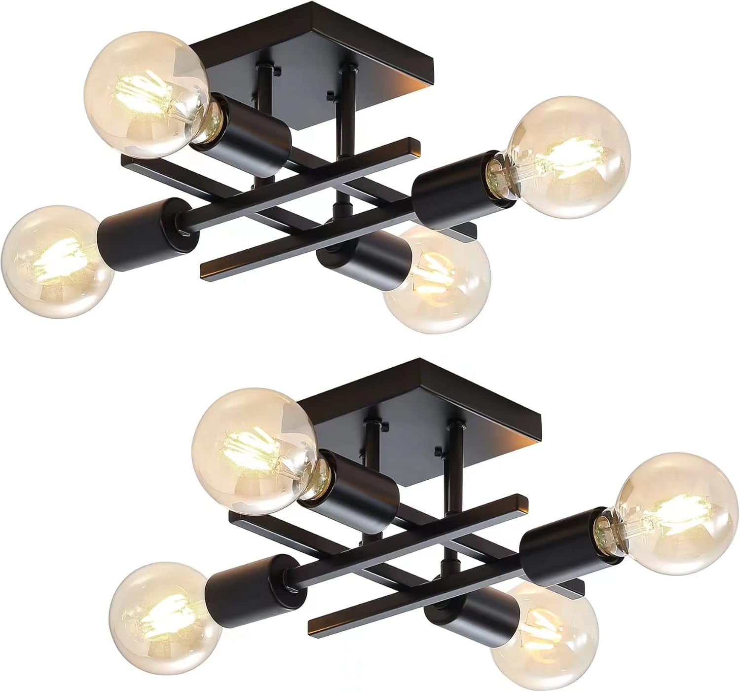 Industrial 4-Light Semi Flush Mount Ceiling Light Fixtures, Farmhouse ...