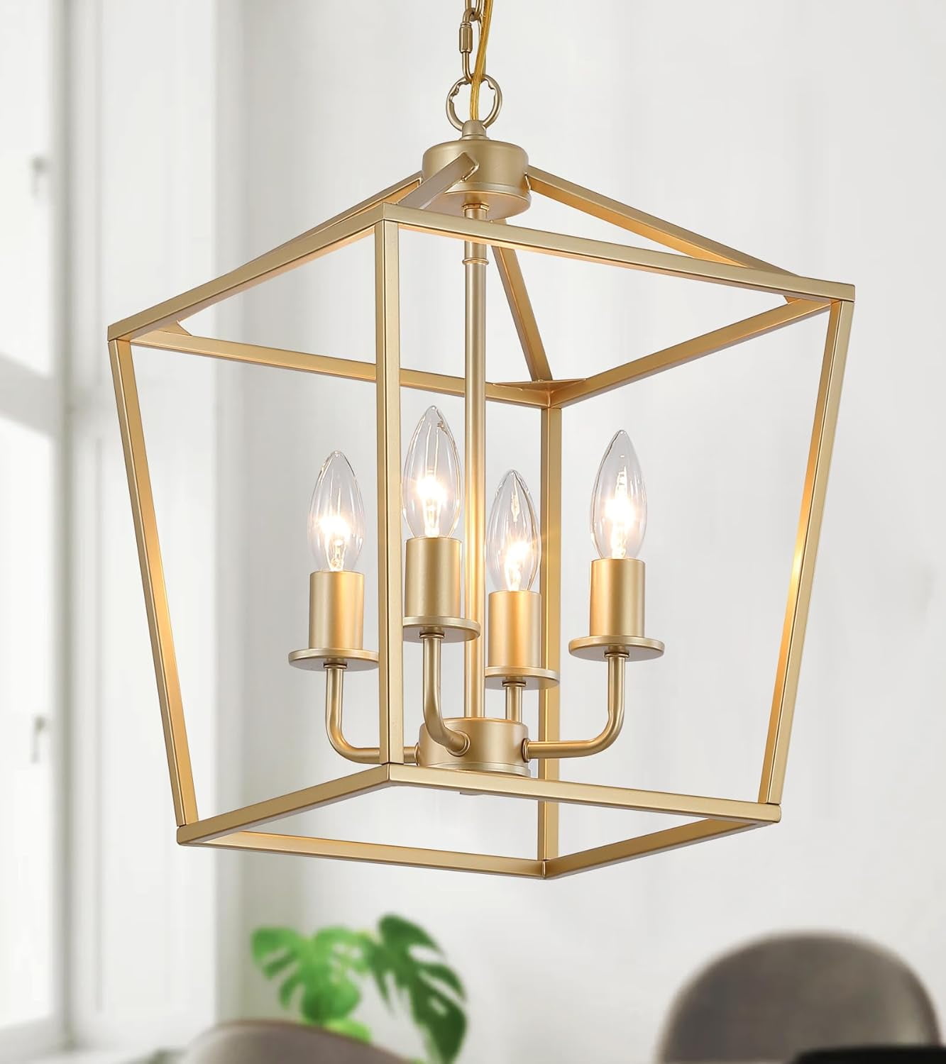 Industrial 4 Lights Chandelier, Gold Lantern Ceiling Light Fixtures ...