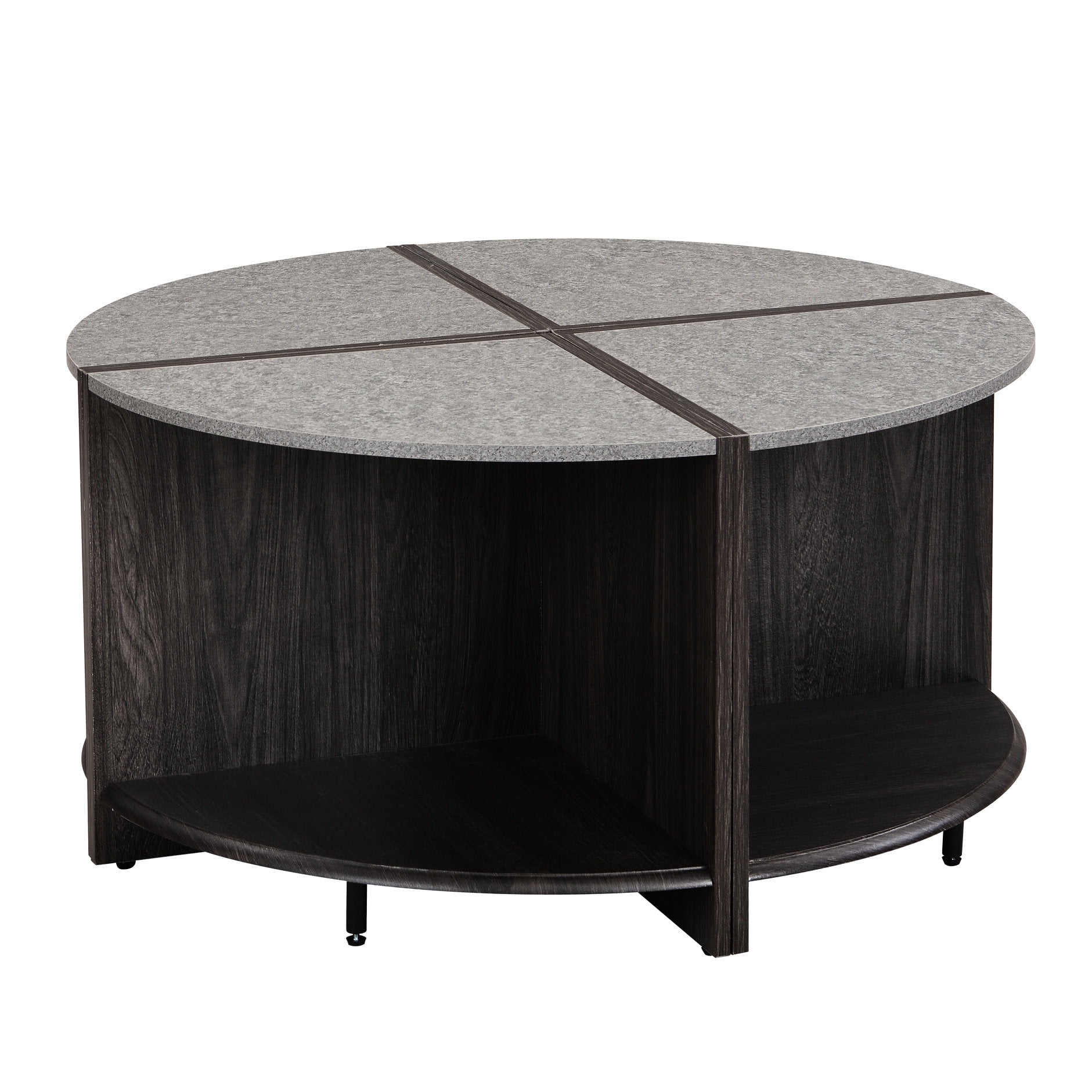 Industrial 4 Piece Gray Round Coffee Table with Open Storage for Living ...