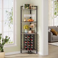 Tribesigns Corner Wine Rack, 4 Tier Bar with Glass Holder, Storage ...