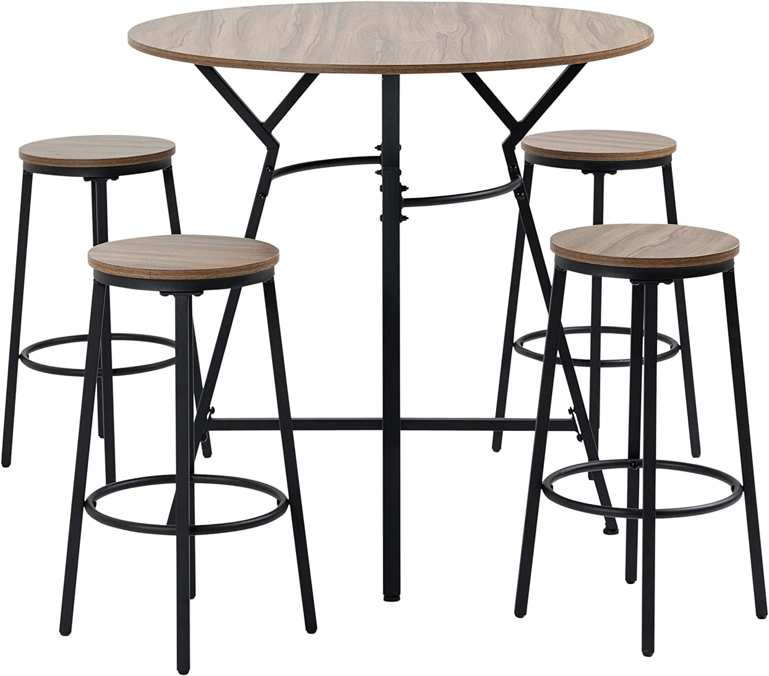 Industrial 5-Piece Bar Table and Chairs Set, Space Saving Dining Table ...