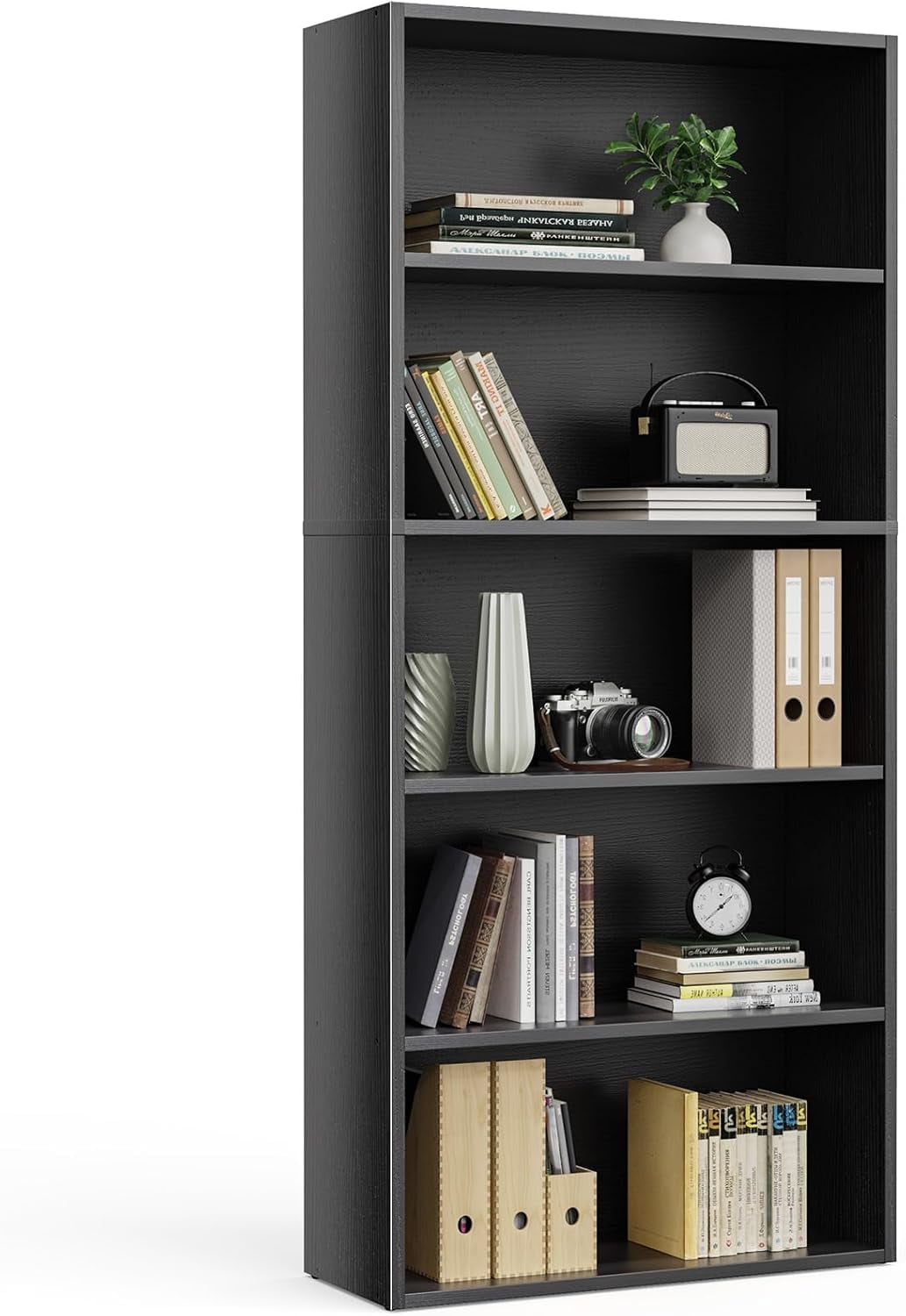 Industrial 5 Shelf Bookcase - Large 53 Inch Tall Floor Standing Open ...