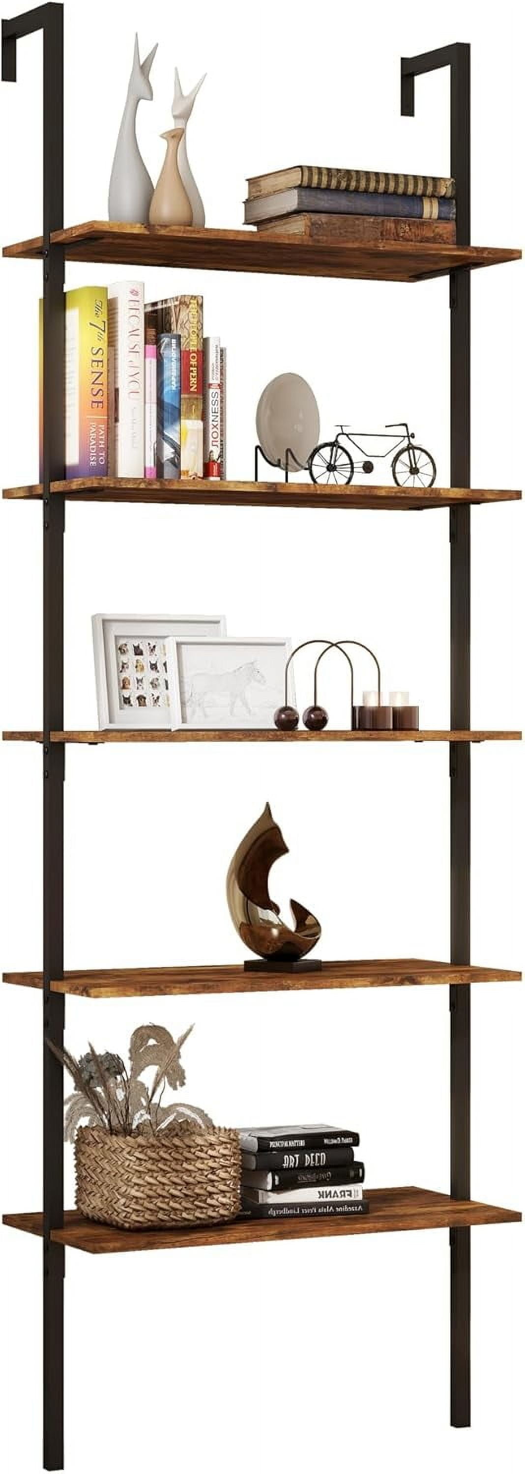 Industrial 5 Tier Ladder Shelf, Open Space Book Shelf Wall Mount ...