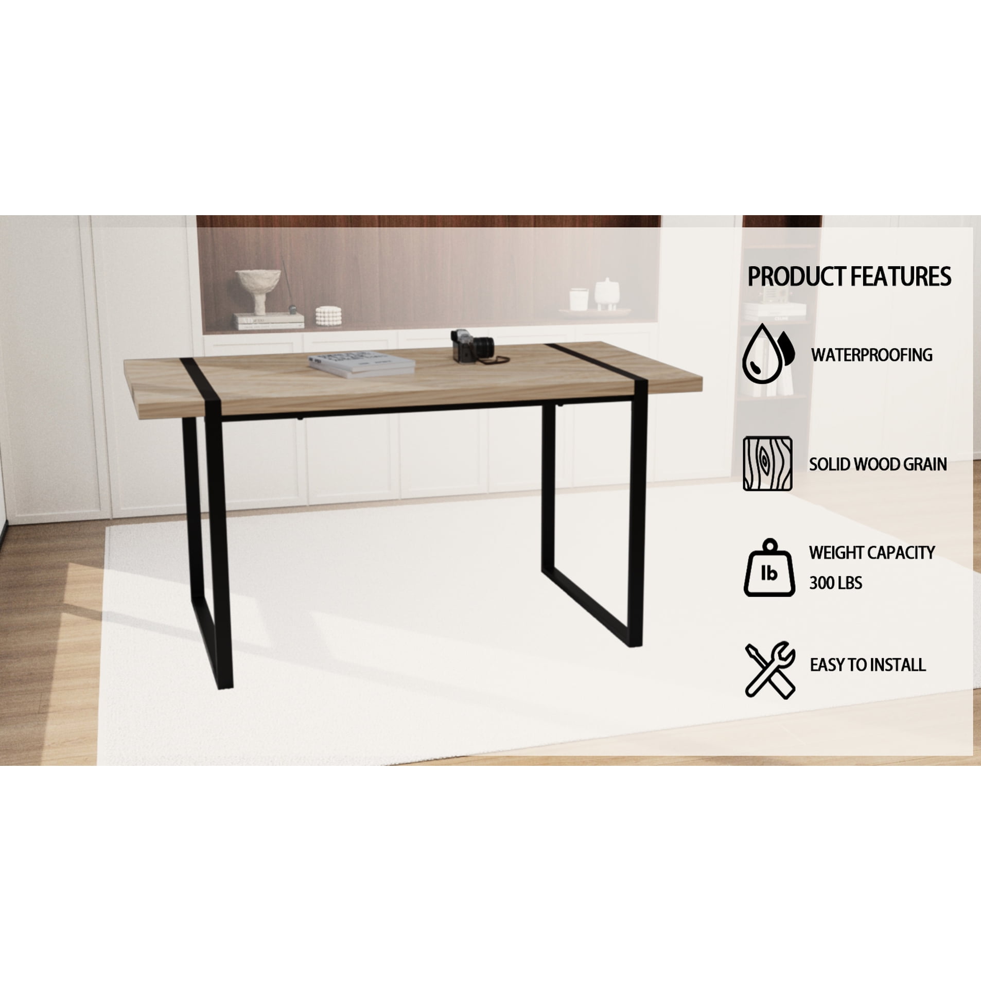 Industrial 59" Dining Table - Rectangular Wood With Black Metal Legs, 1 ...