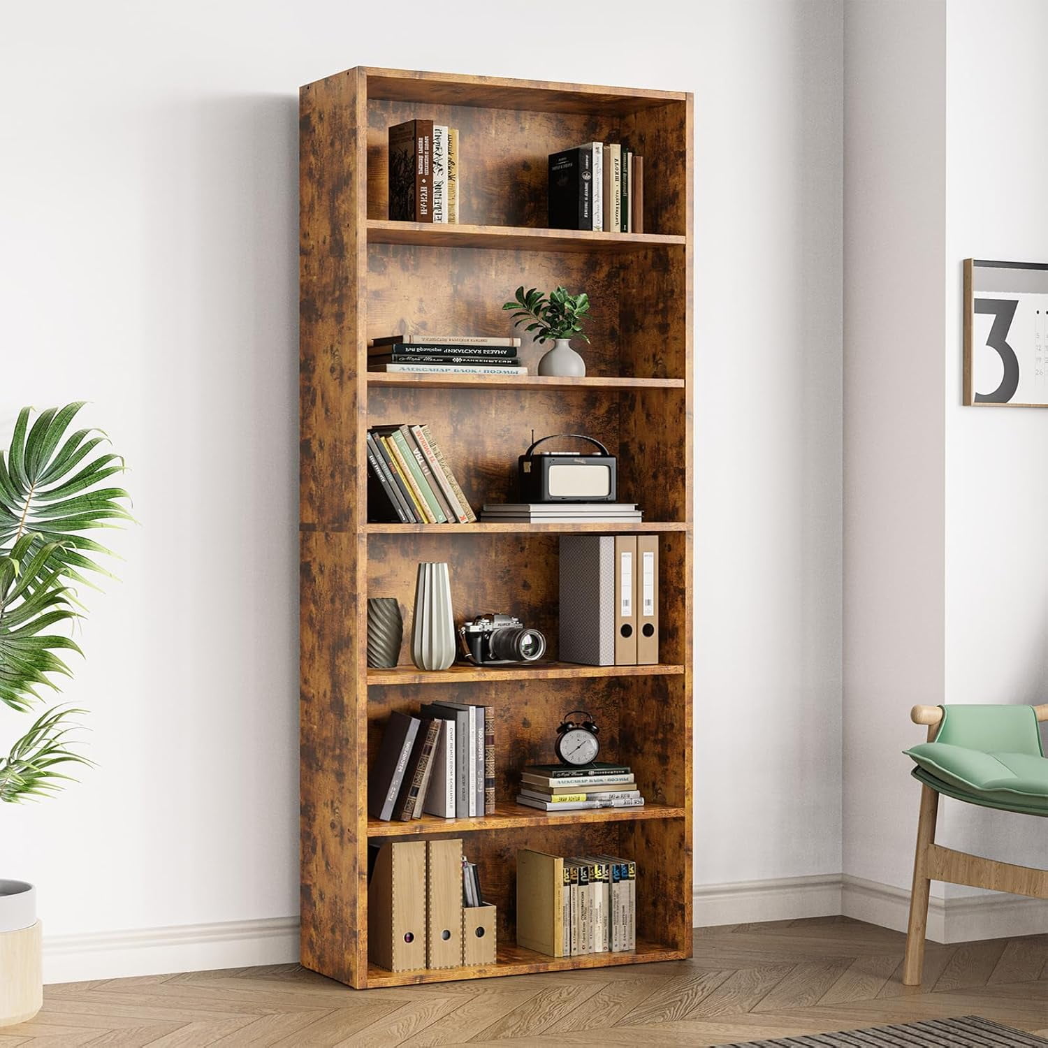 Industrial 6-Tier Bookcase, 63" Tall Open Bookshelf – Sturdy Metal ...