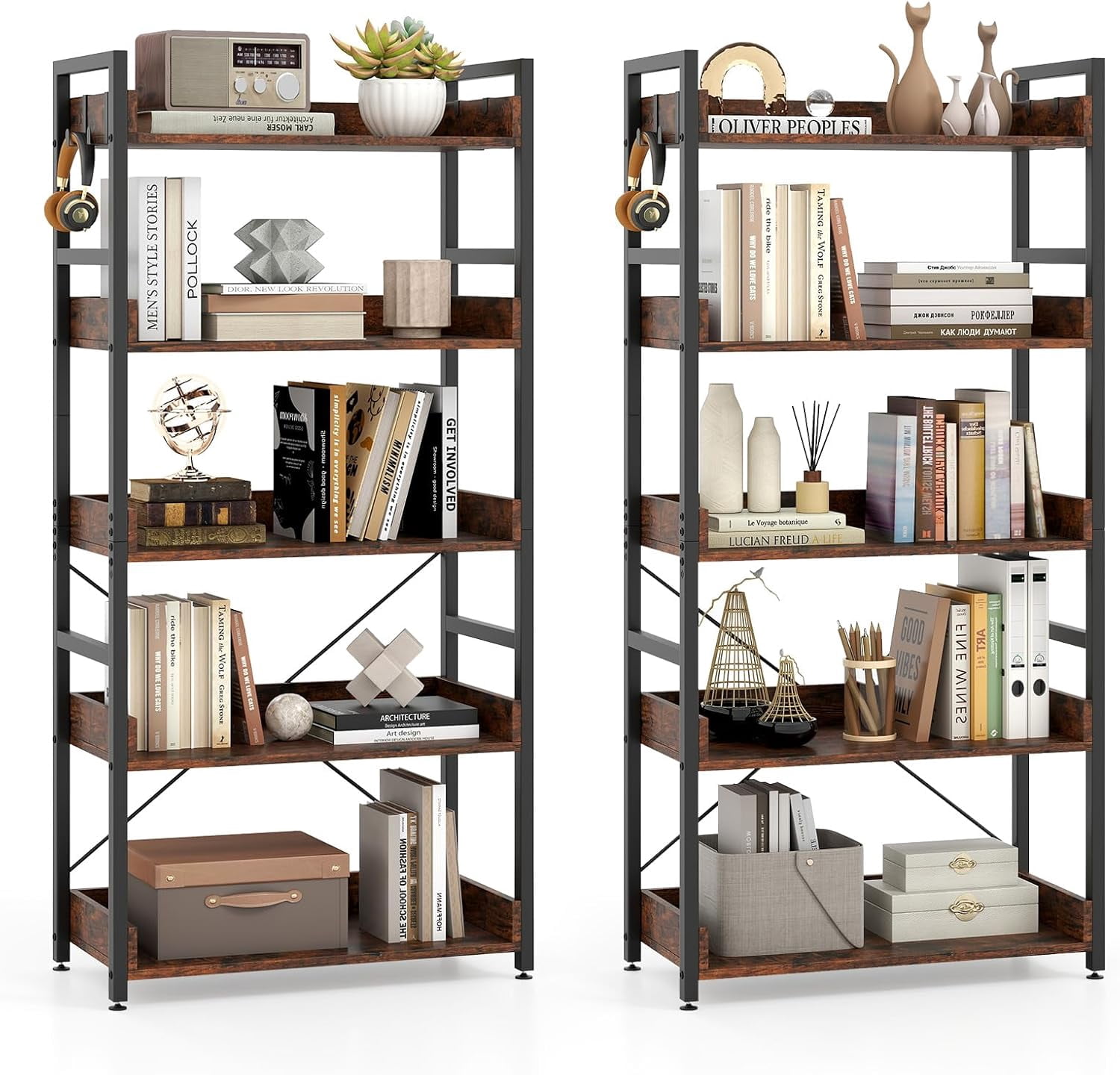 Industrial 6-Tier Bookshelf 70" Tall Freestanding Storage Display Shelf ...