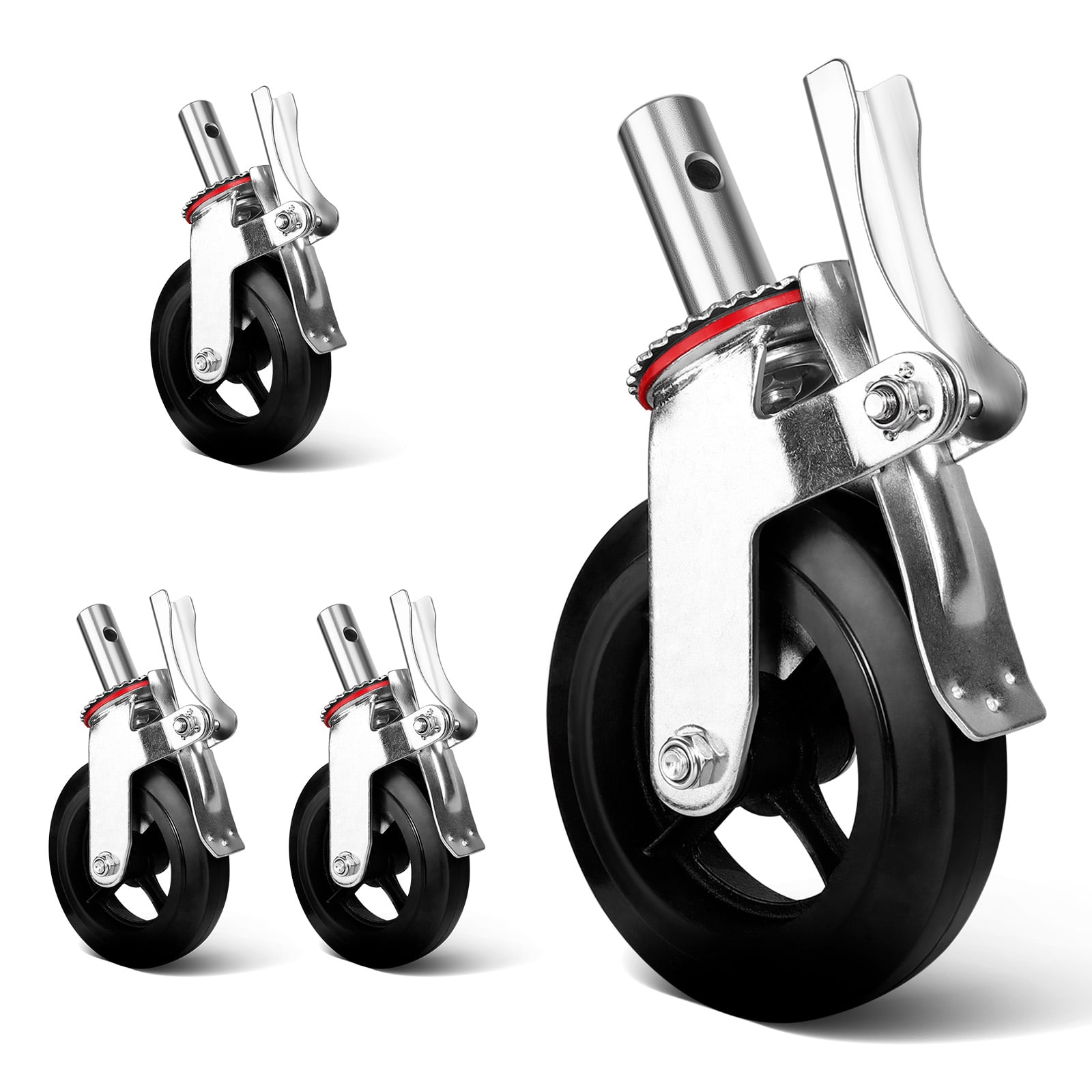 Industrial 8" Locking Casters, Anti-Rust Steel Frame, 13" Wheel Height, 4400 lb Load Capacity ...